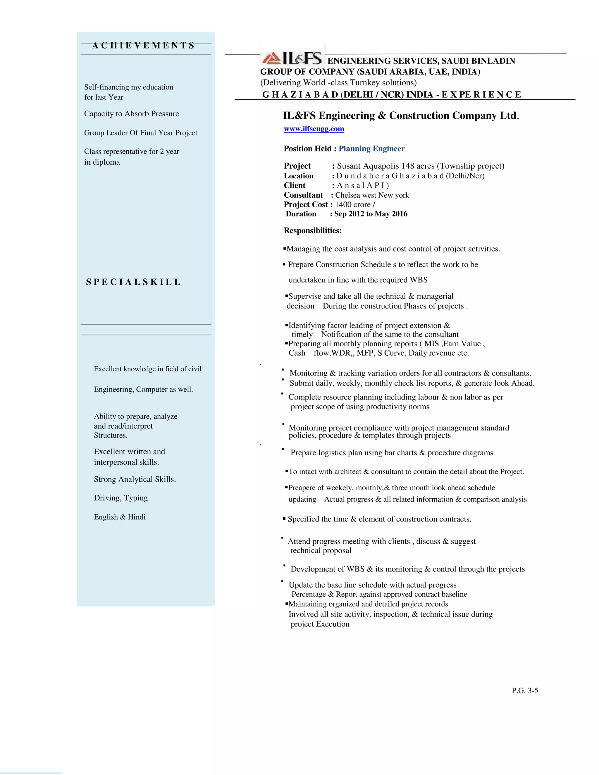 Satish Kumar CV- AL FARA'A Group(UAE, SAUDI ARABIA, QATAR, INDIA) (CIVIL Engineering) PLANNING ...