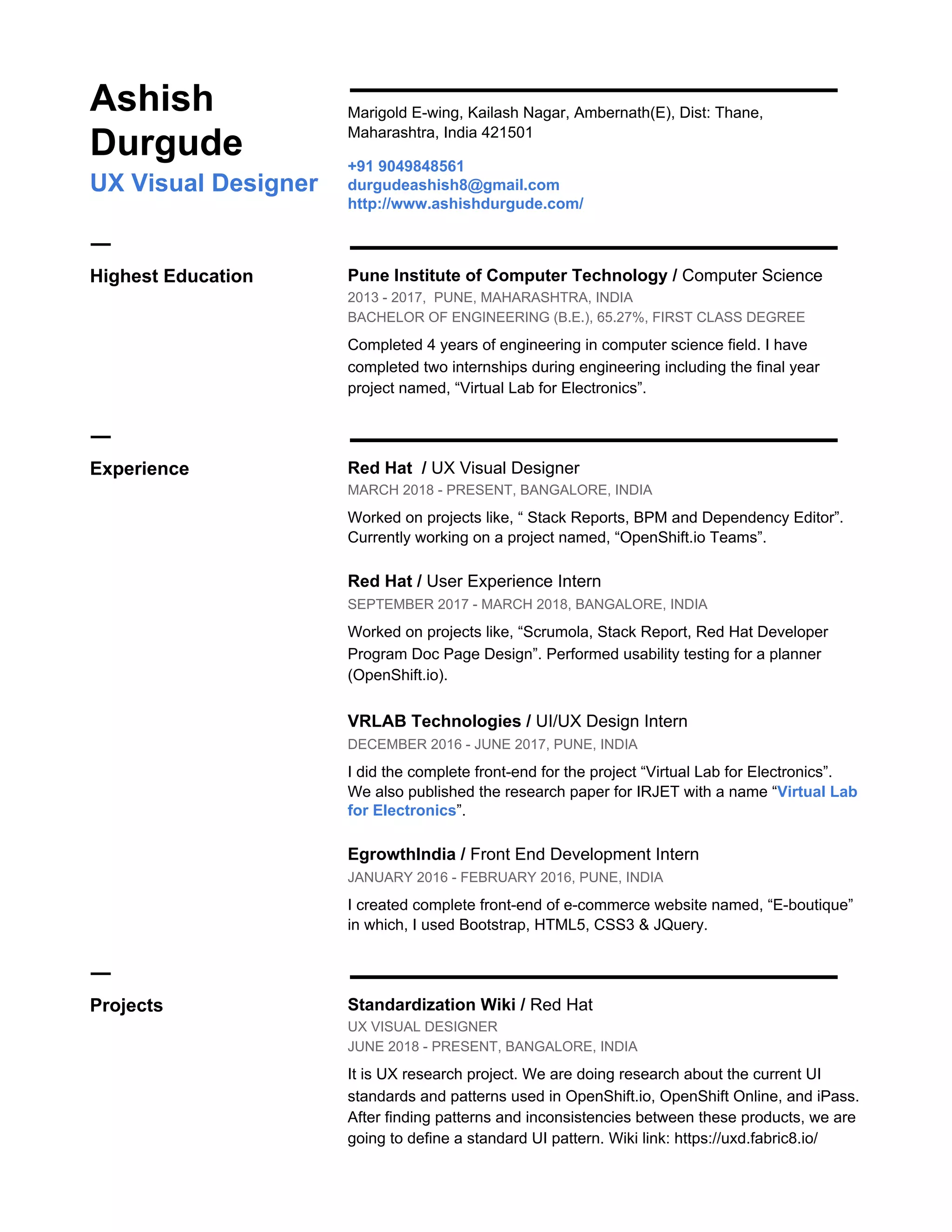 Resume | PDF | Web Design and HTML | Internet