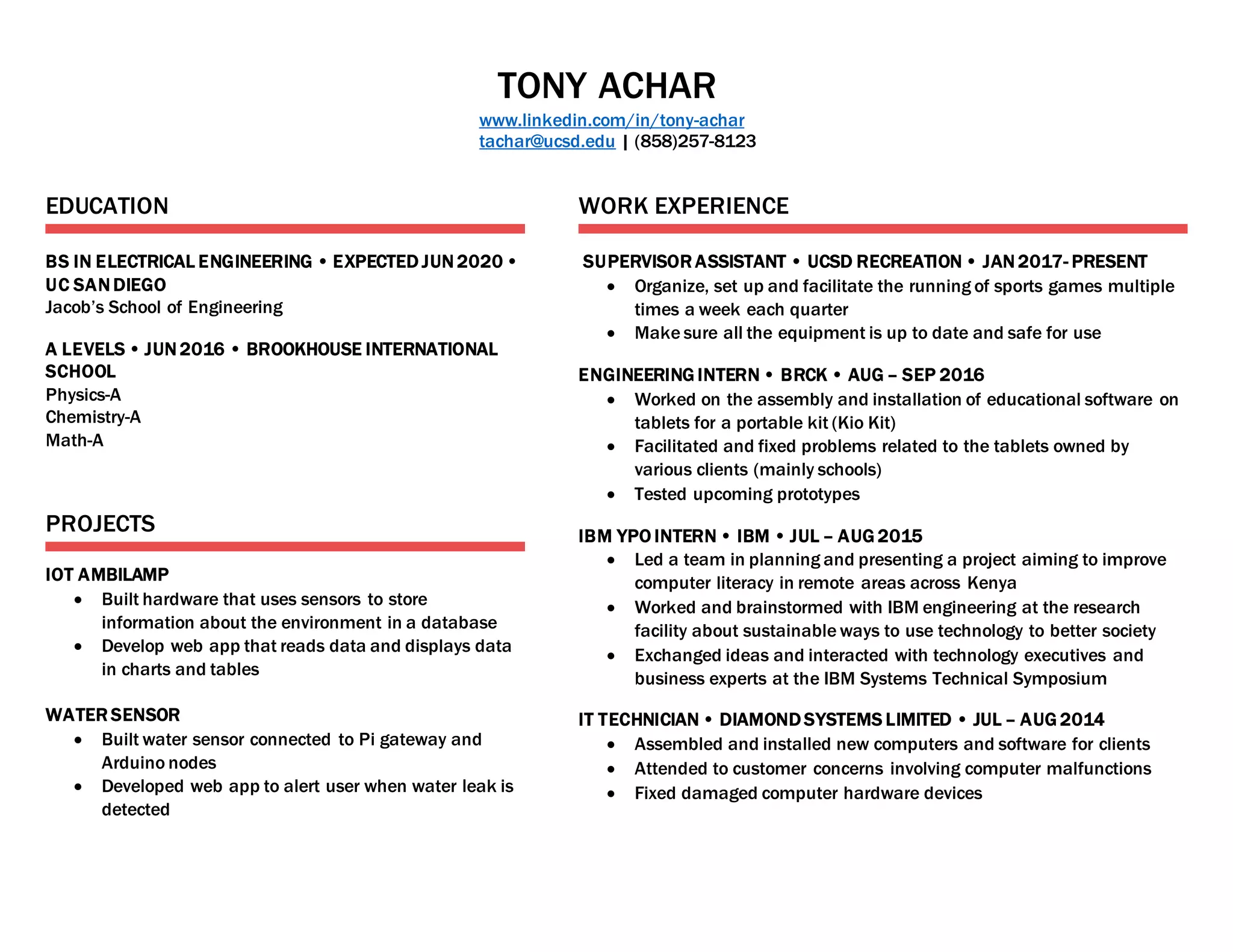 Tony Achar Resume | DOCX | Computing | Technology & Computing