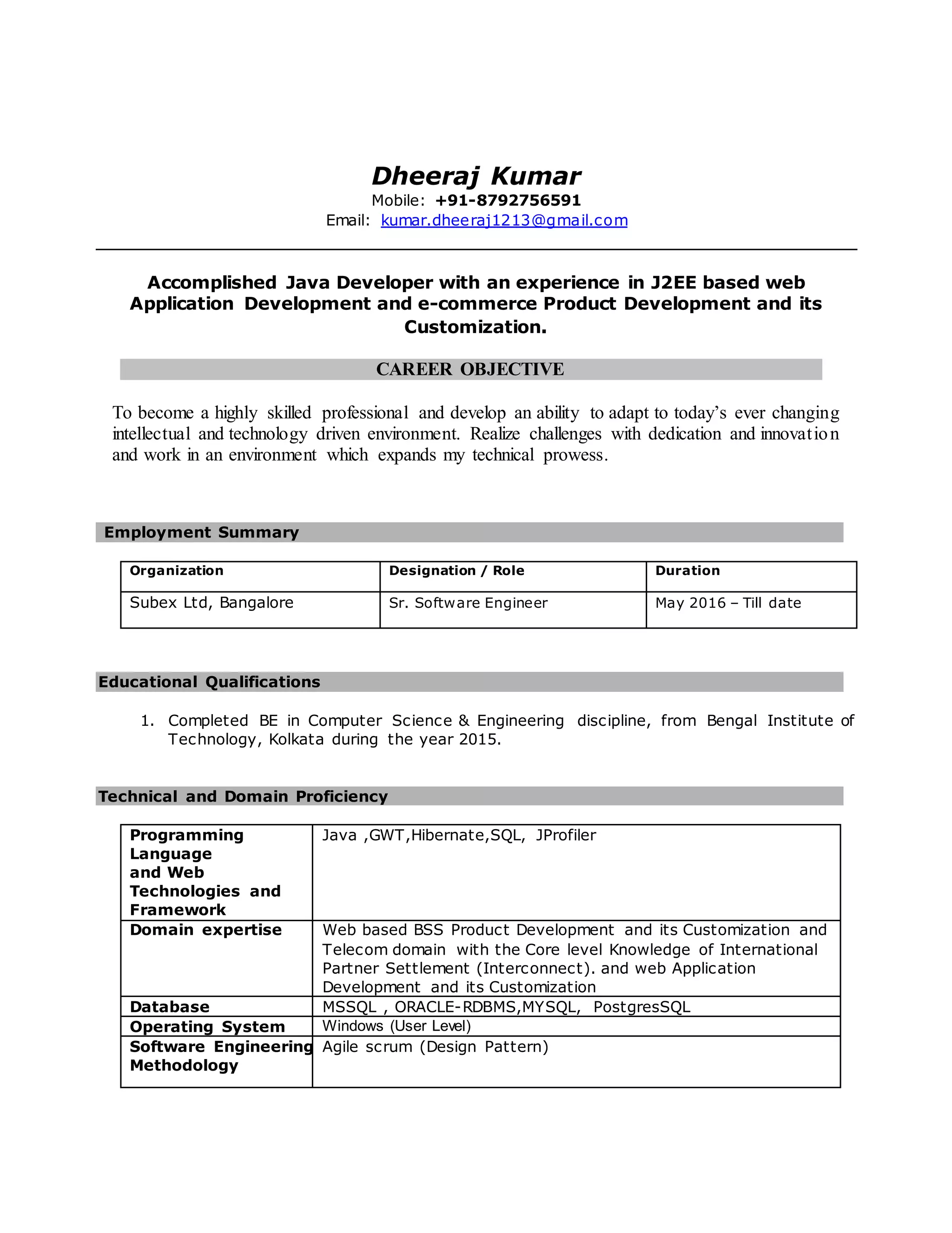 Accomplished Java Developer with 8+ years of experience | PDF