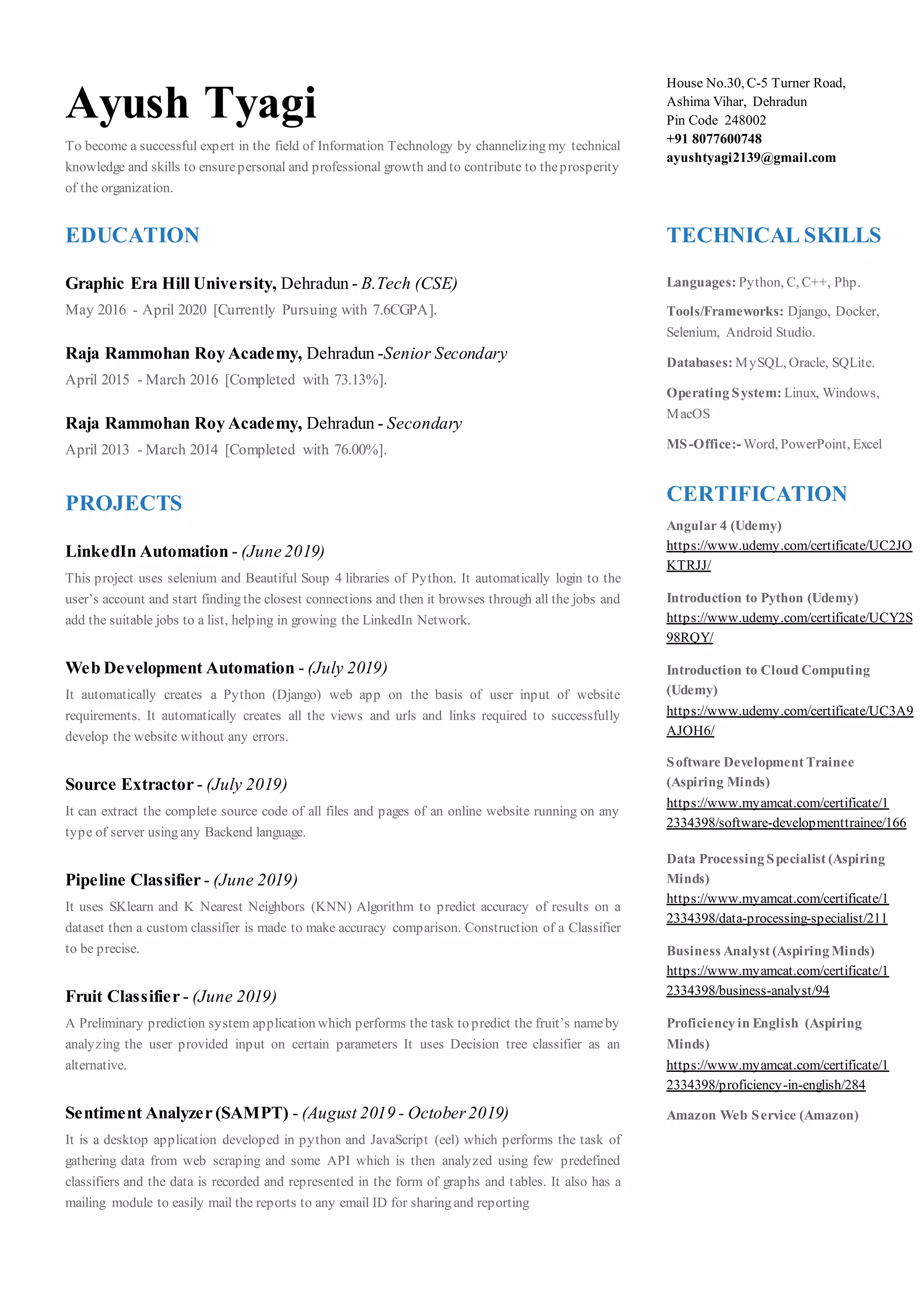 Ayush_Tyagi_Resume | PDF | Web Development | Internet