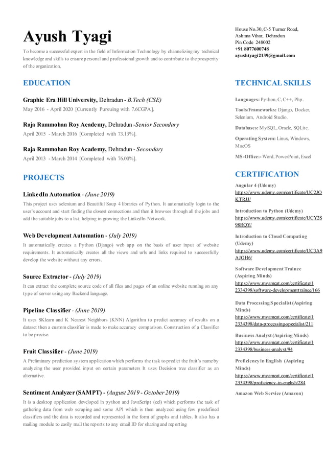 Ayush_Tyagi_Resume | PDF | Web Development | Internet
