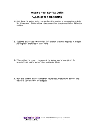 Resume peer review worksheet | PDF