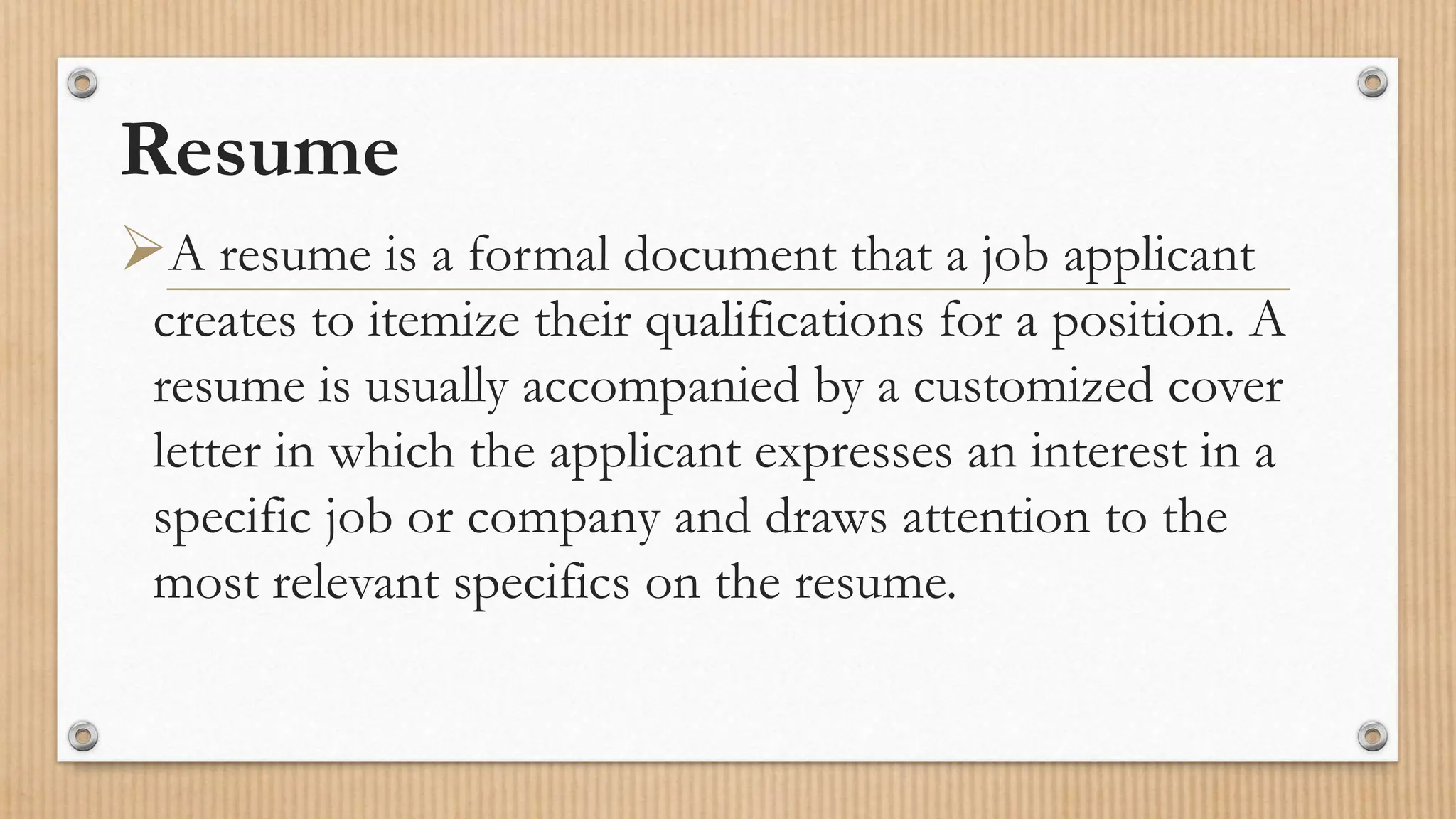 Resume Lesson on reading and writing for grade 11 | PPTX