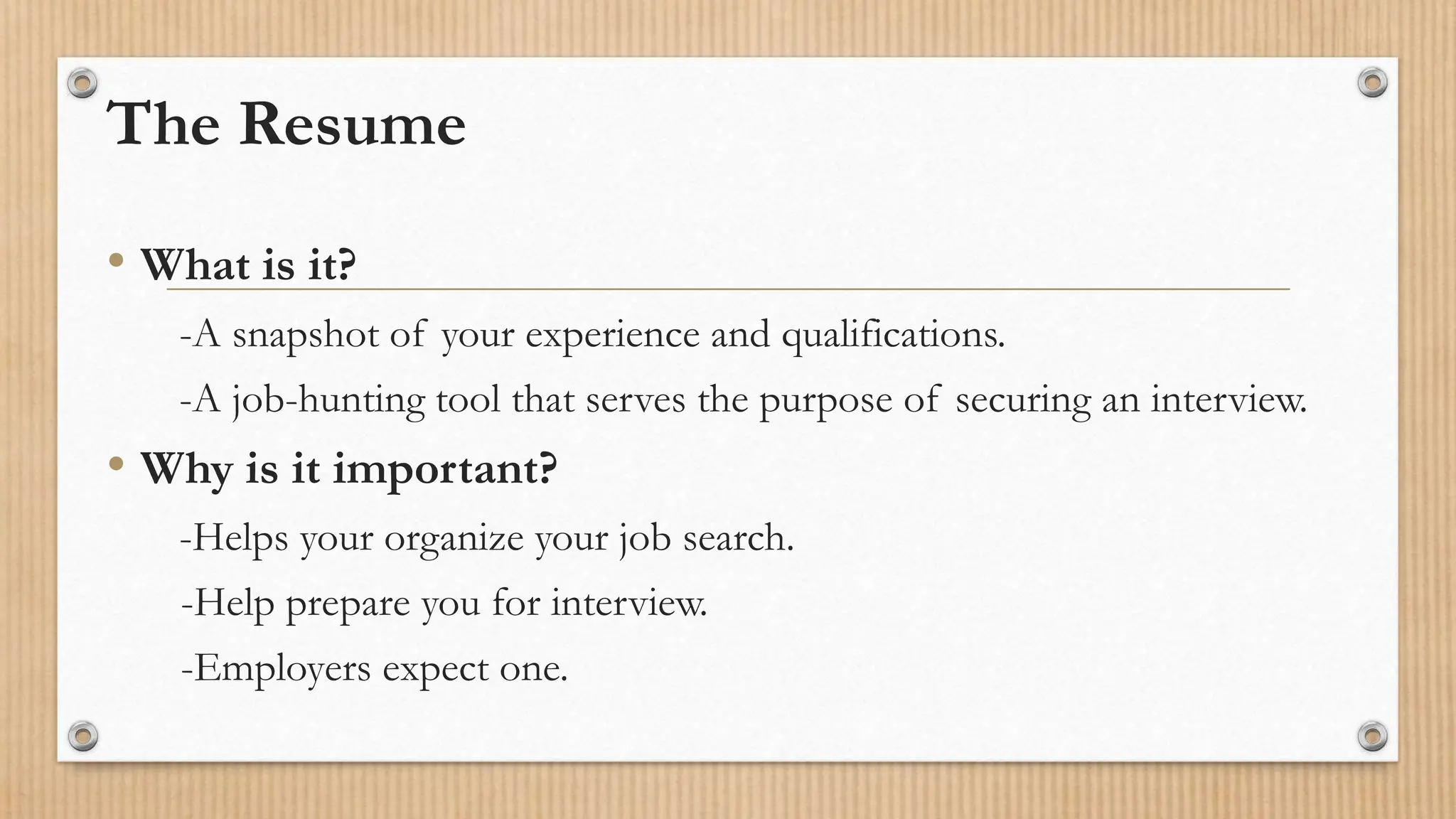 Resume Lesson on reading and writing for grade 11 | PPTX