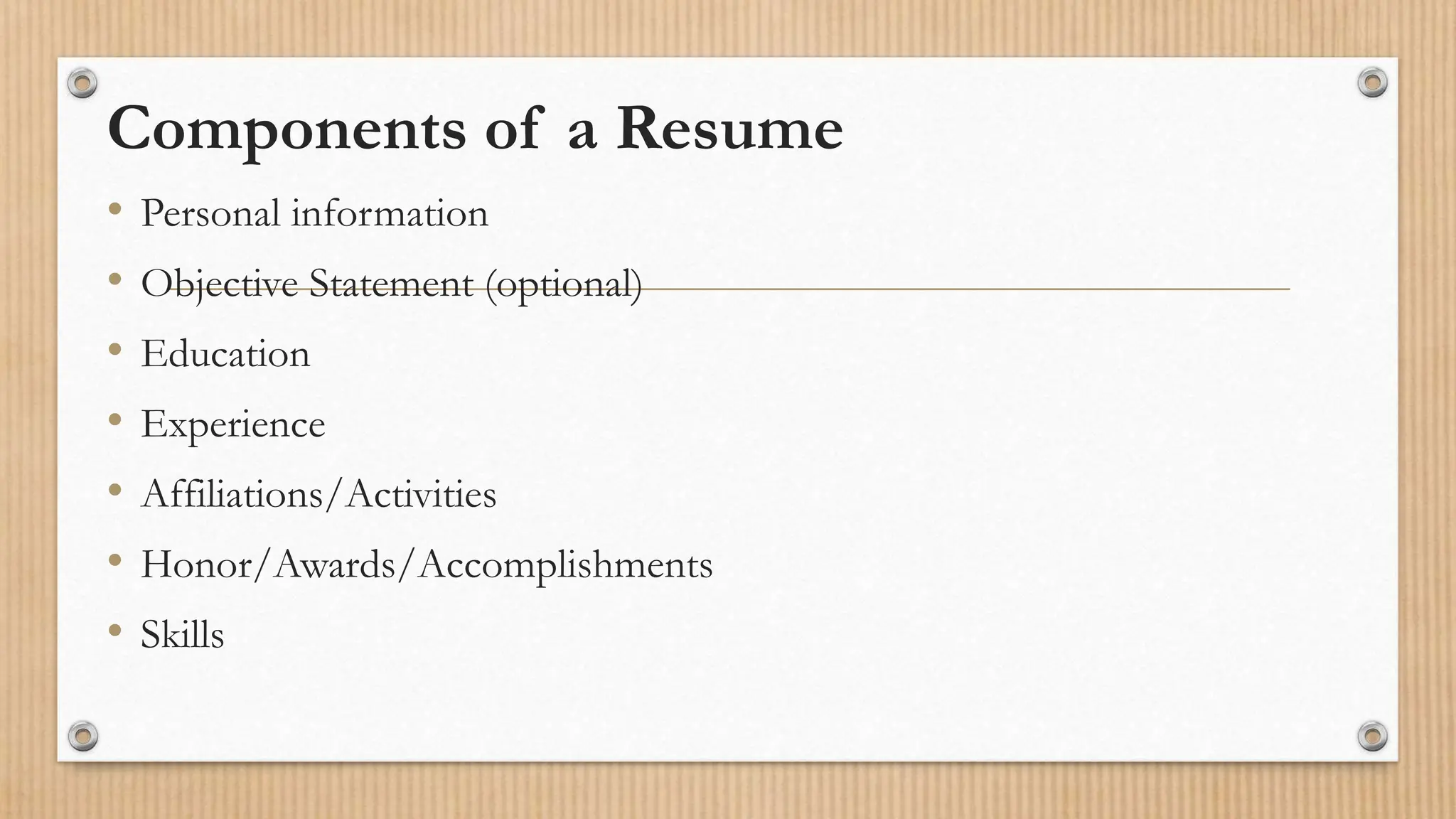 Resume Lesson on reading and writing for grade 11 | PPTX