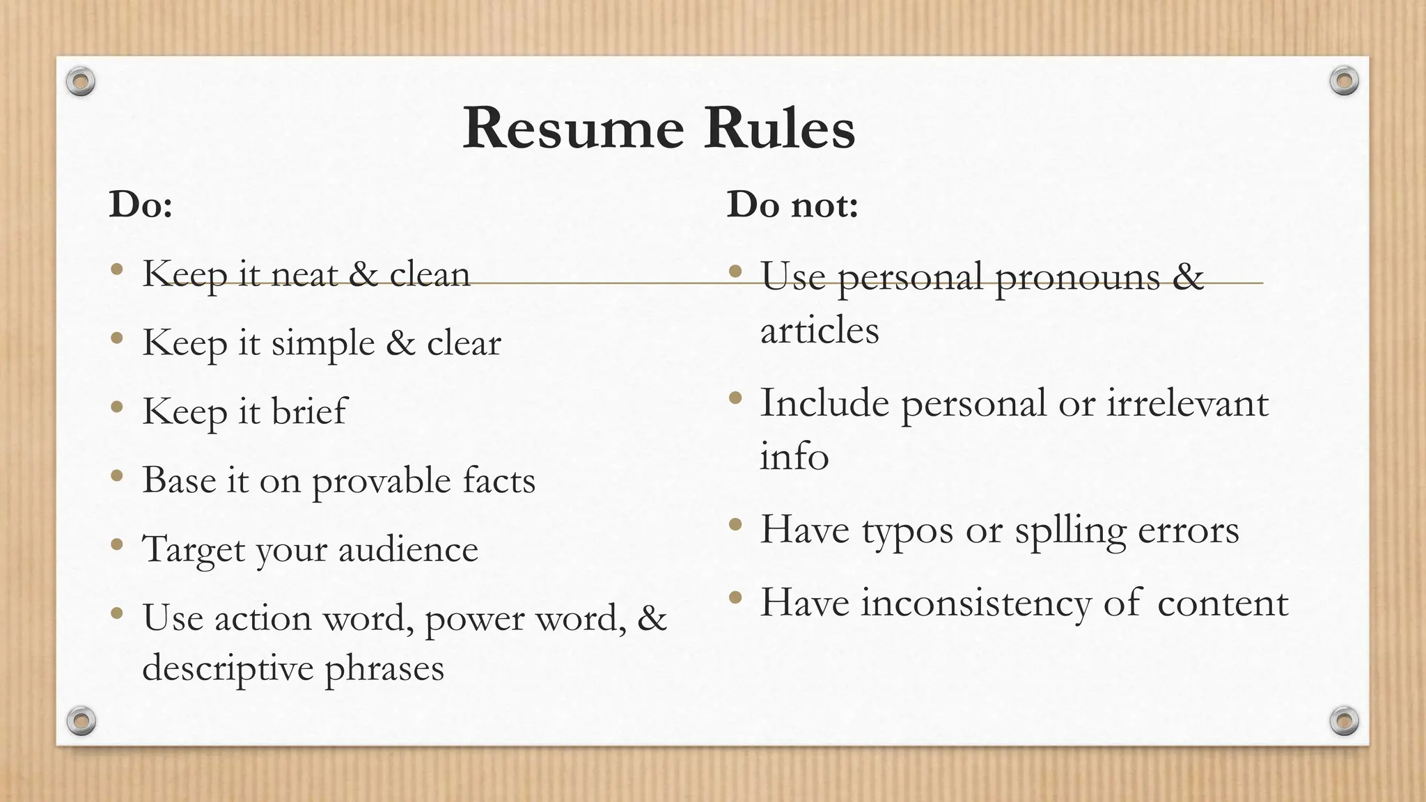 Resume Lesson on reading and writing for grade 11 | PPTX