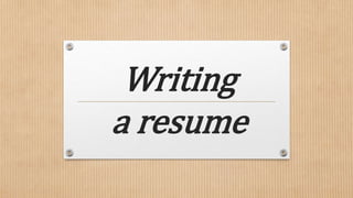 Resume Lesson on reading and writing for grade 11 | PPTX