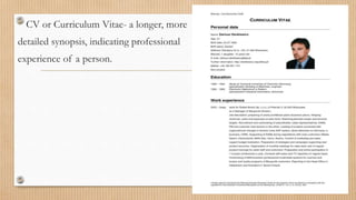 Resume Lesson on reading and writing for grade 11 | PPTX