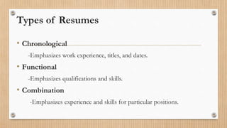 Resume Lesson on reading and writing for grade 11 | PPTX