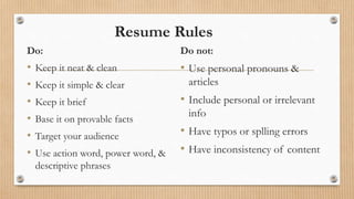 Resume Lesson on reading and writing for grade 11 | PPTX