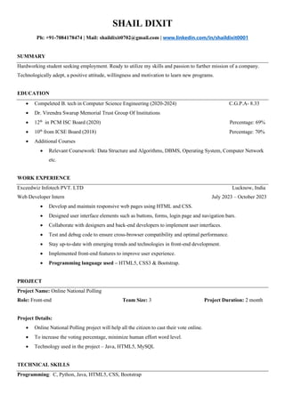 Shail Dixit resume for job to get placed | PDF