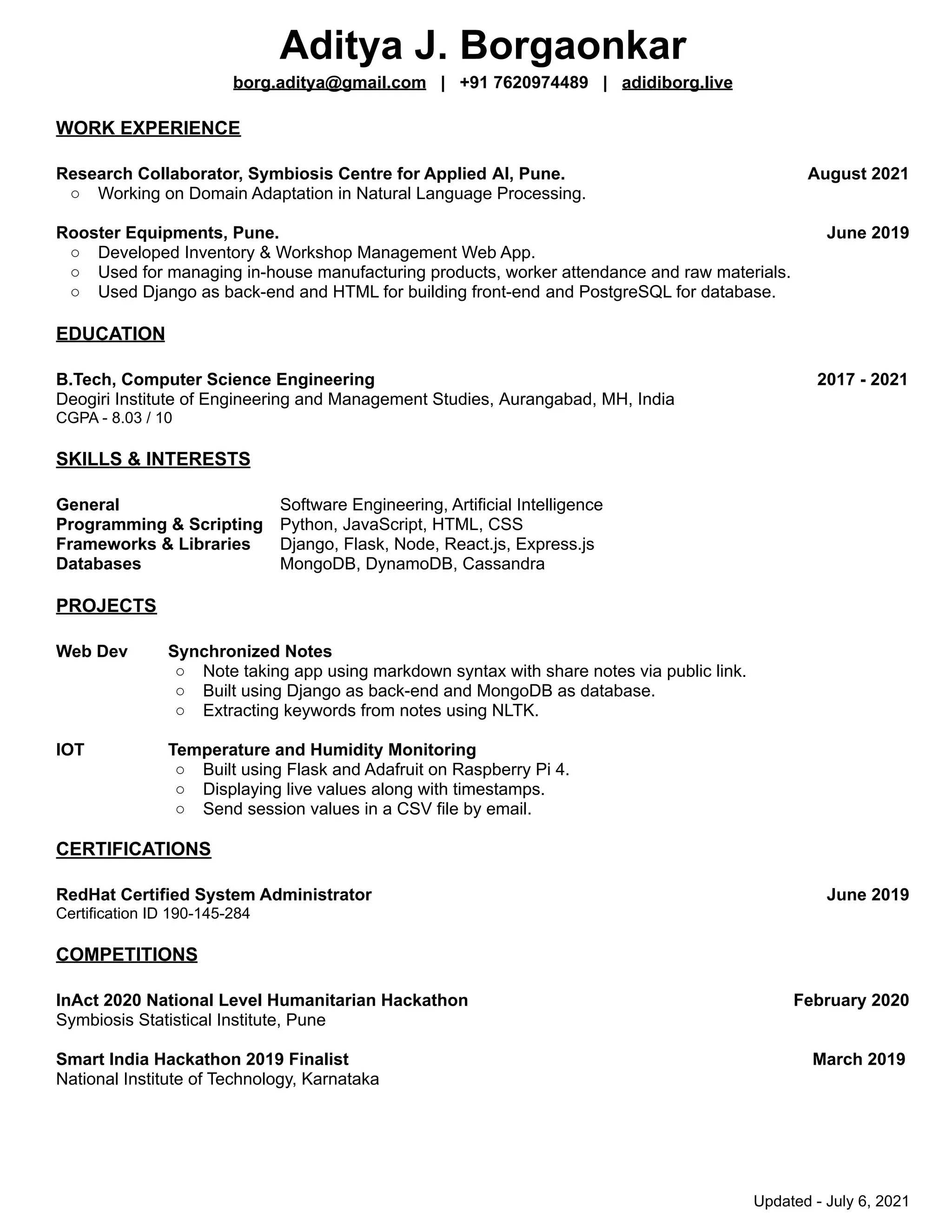 Aditya's Resume | PDF