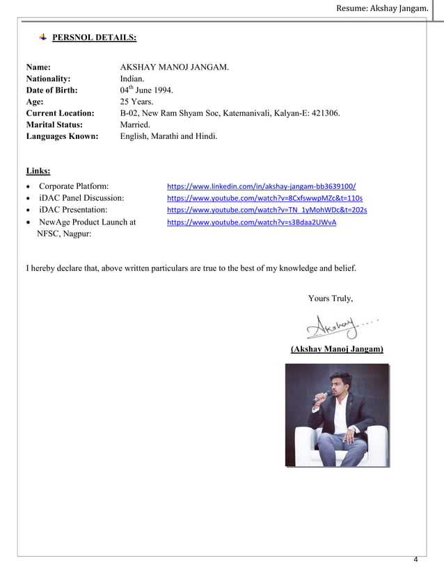 Resume : Akshay Jangam - Manager Specifications (B.E Mech.) | PDF