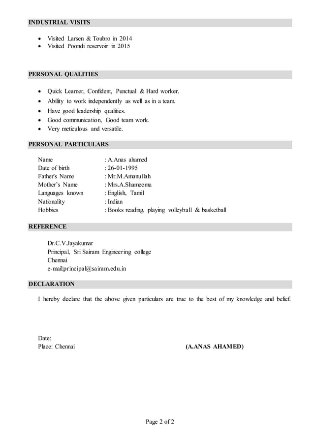 Resume of Anas ahamed | DOCX