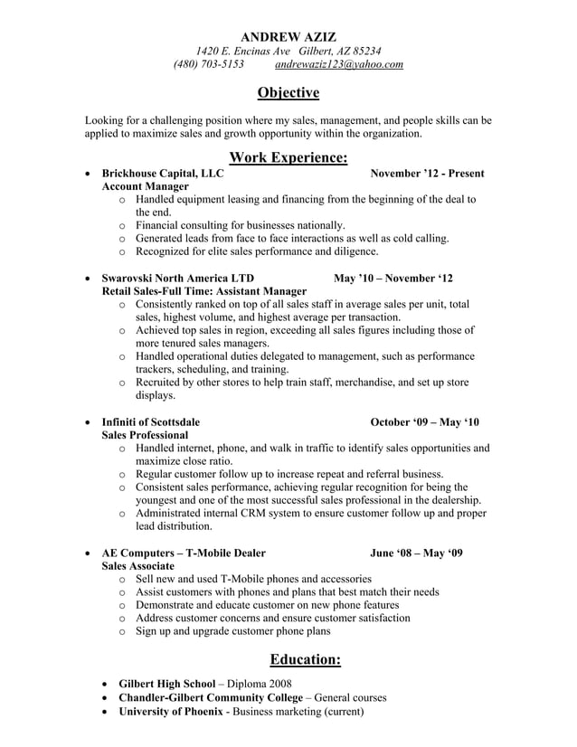Resume andrew aziz | PDF