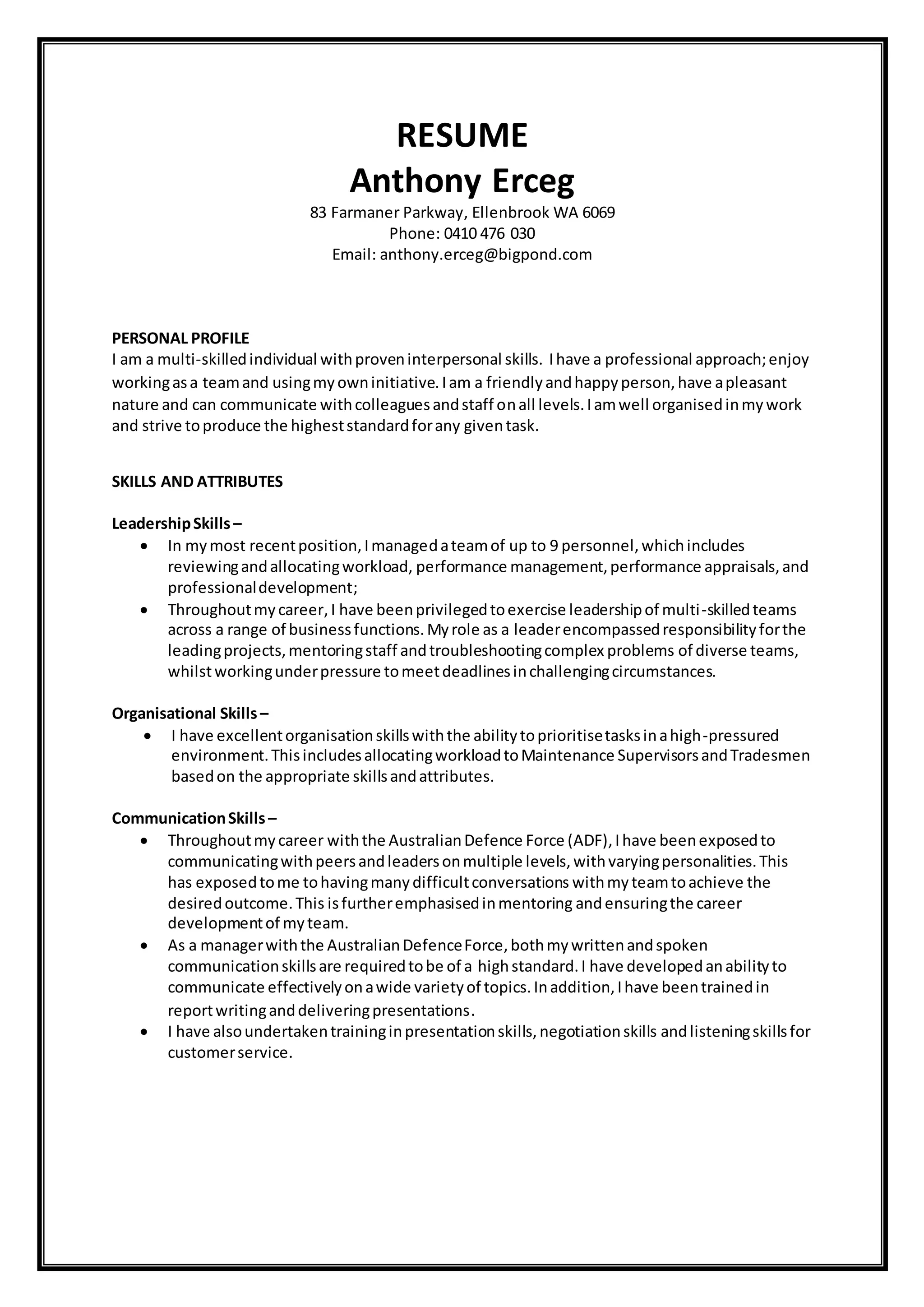 Resume anthony erceg (3) | PDF