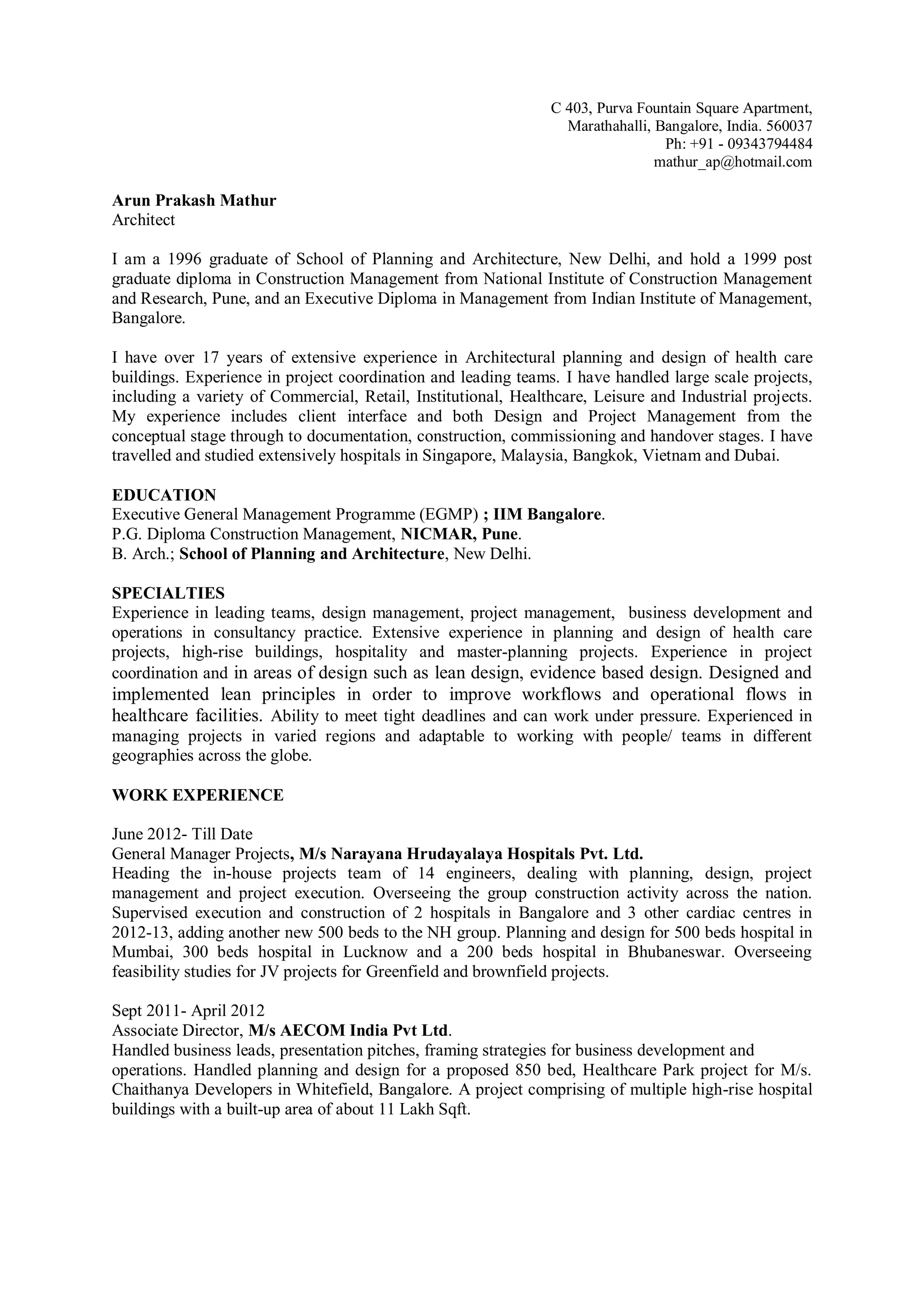 Resume arun prakash mathur | PDF | Civil Engineering Industry | Industries