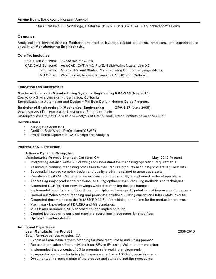Resume arvind-manufacturing engineer-california