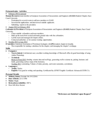 Fresh Graduate Geoscientist - Geophysics (Resume) | DOCX