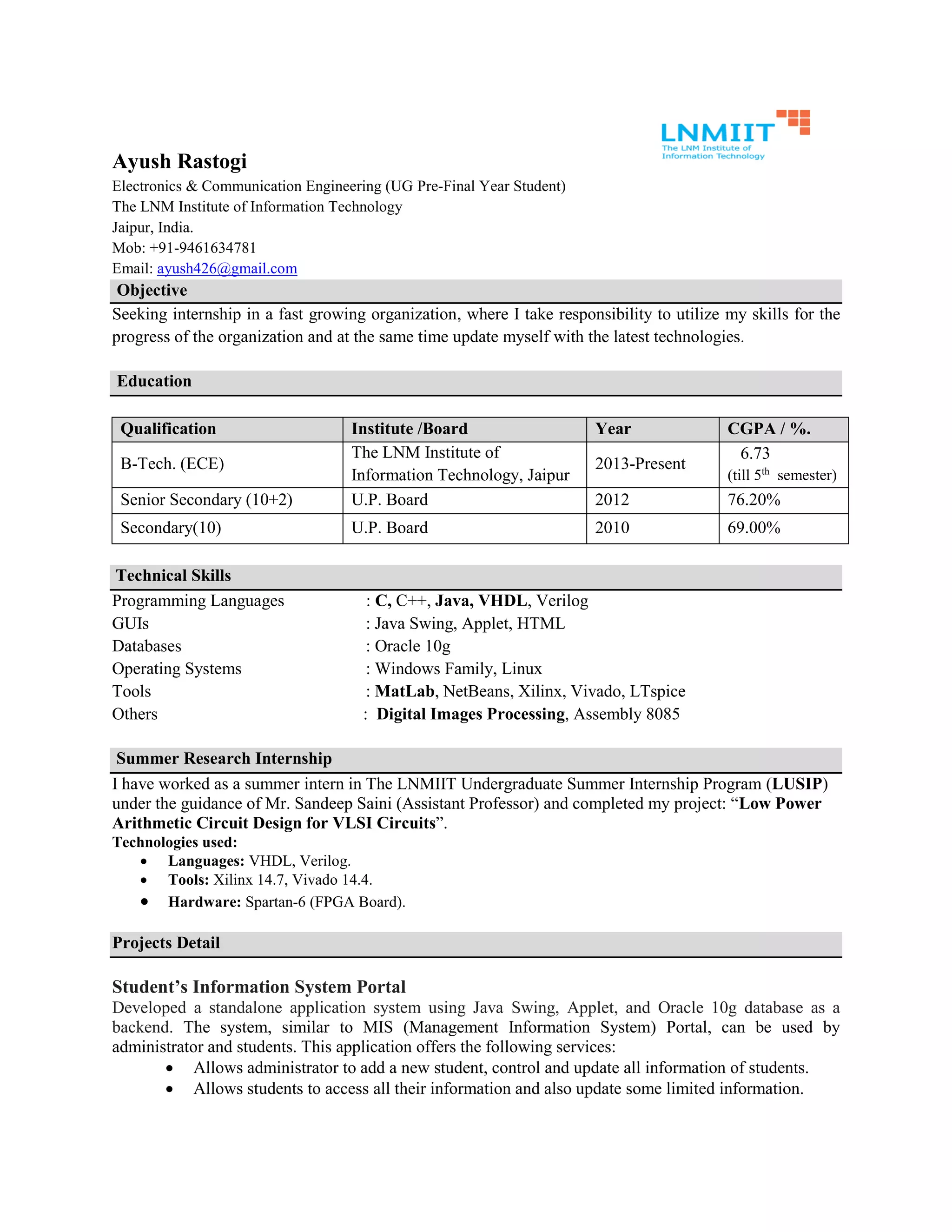 Resume ayush | PDF | Programming Languages | Computing
