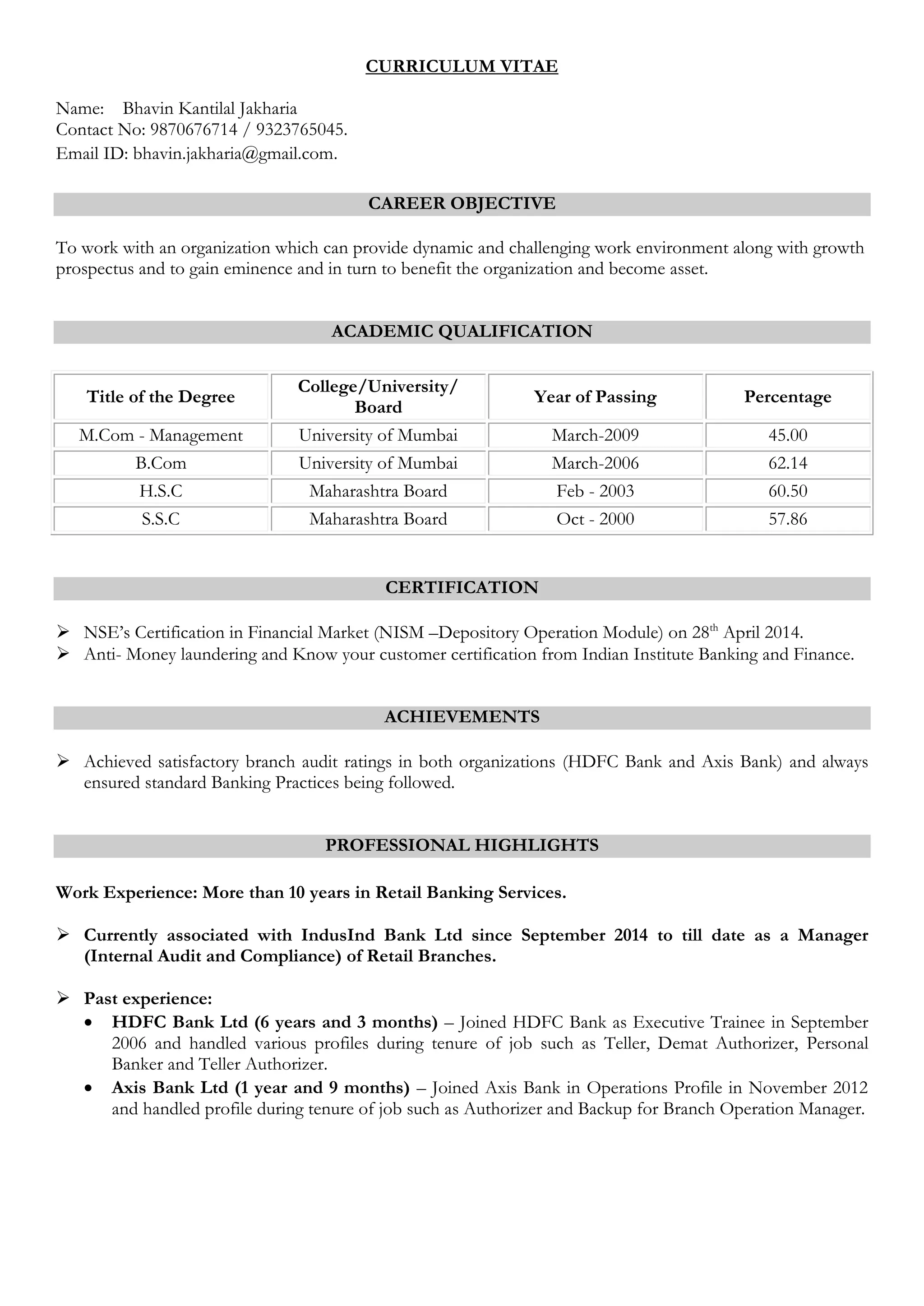 Resume bhavin k jakharia | PDF