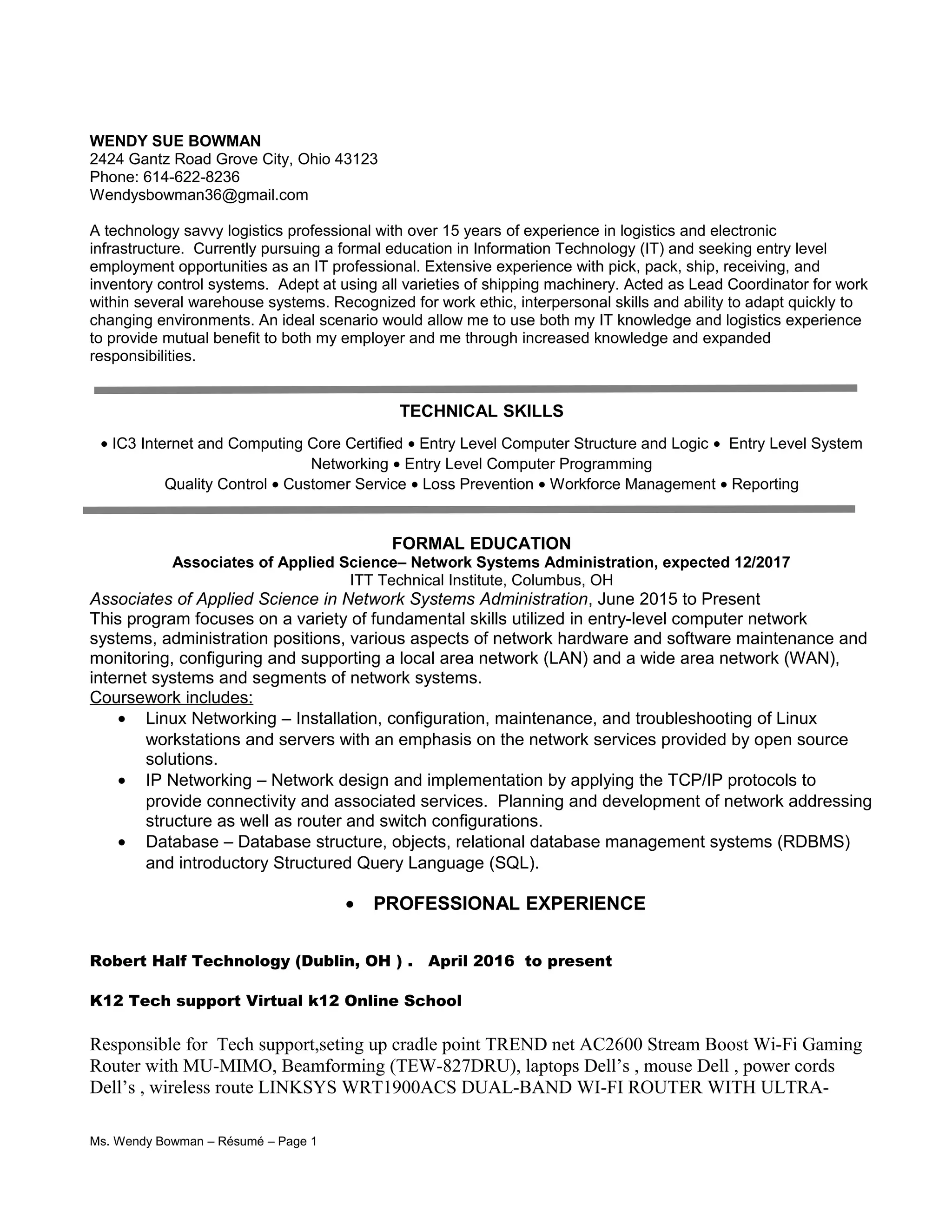 Resume bowman, wendy 2 - copy (2) | DOC