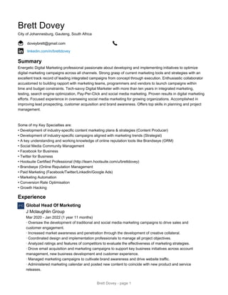 Resume Brett Dovey | PDF