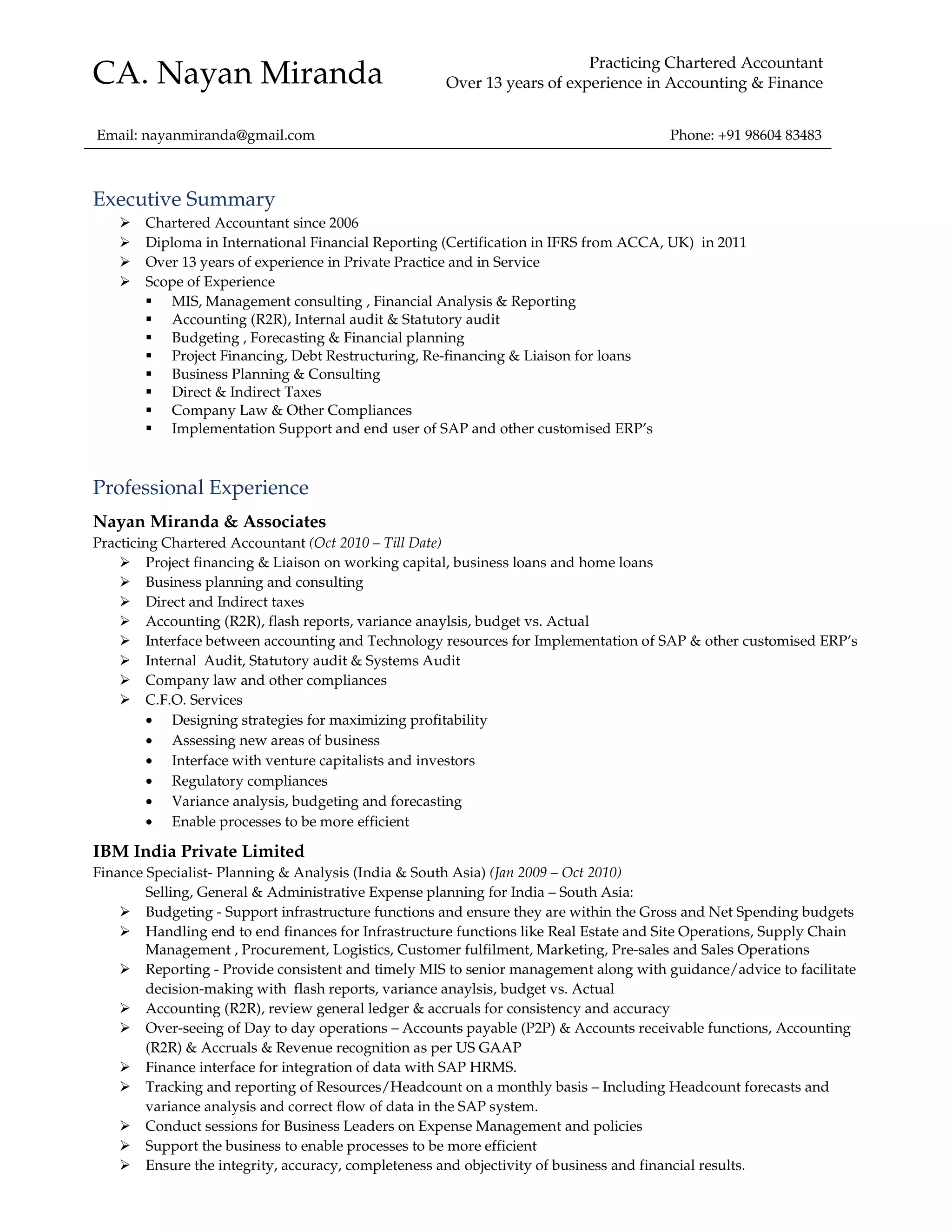 Resume ca nayan miranda | PDF