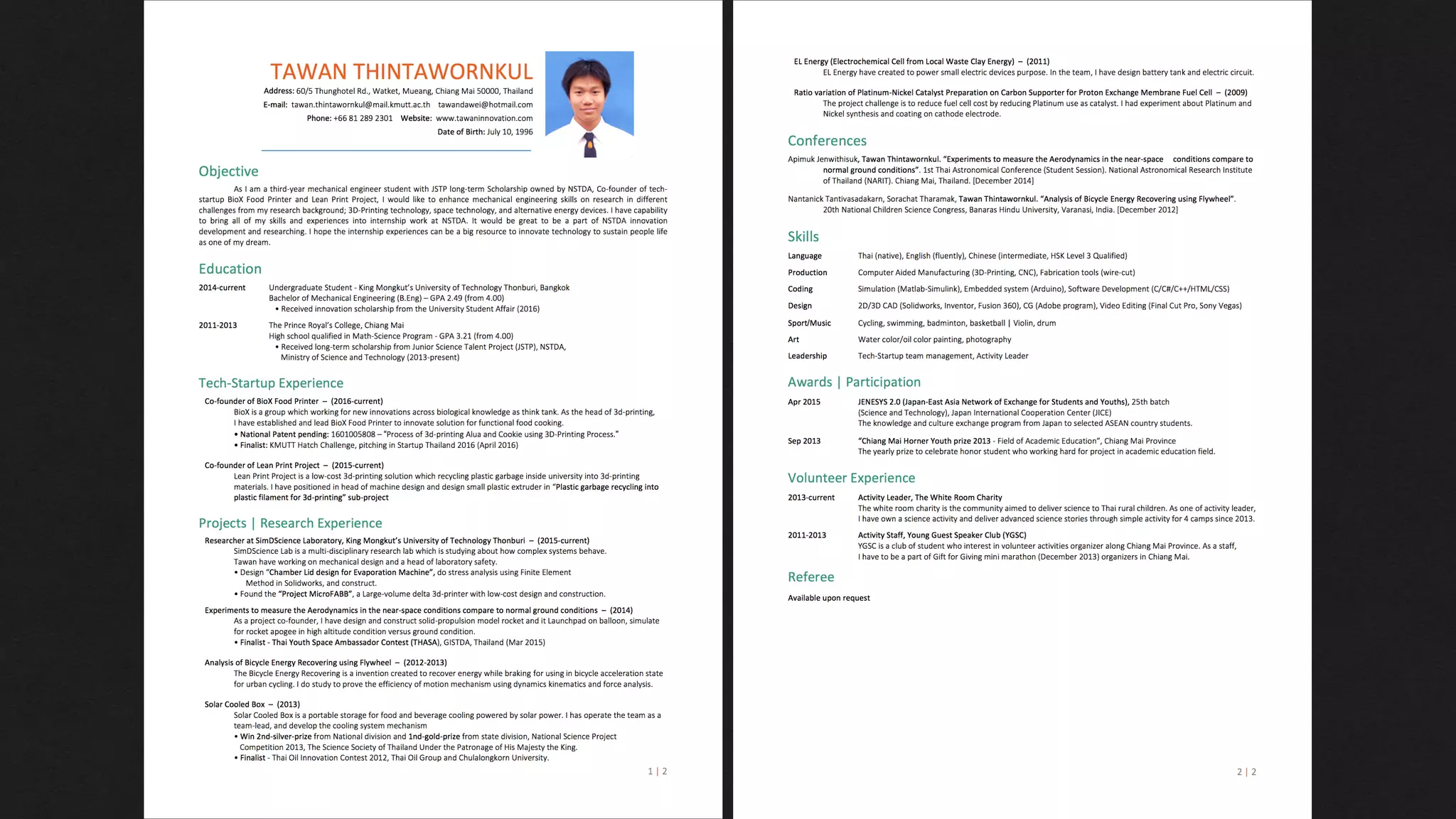 Resume CV presentation @ME KMUTT | PDF