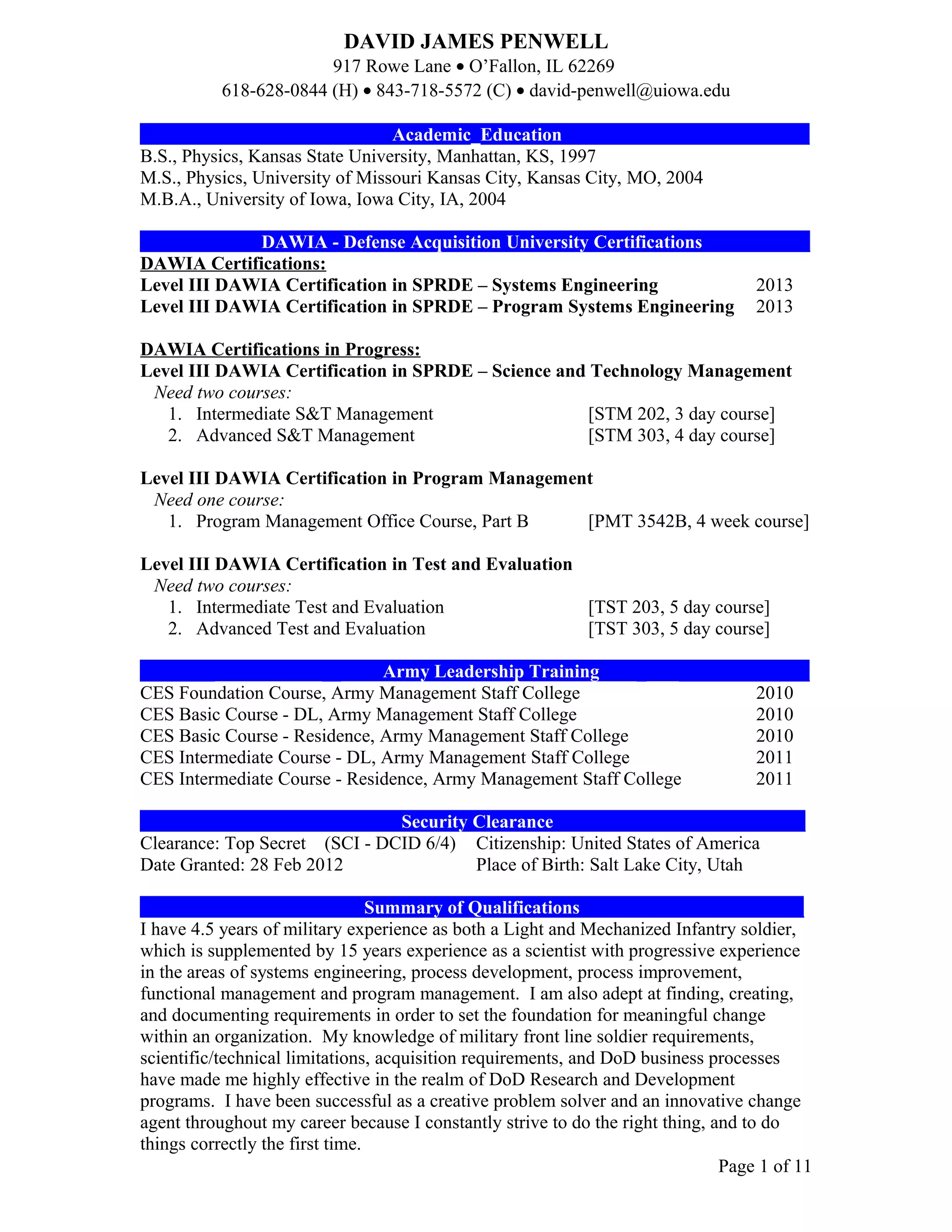 Resume - David Penwell | DOC | Defense Industry | Industries
