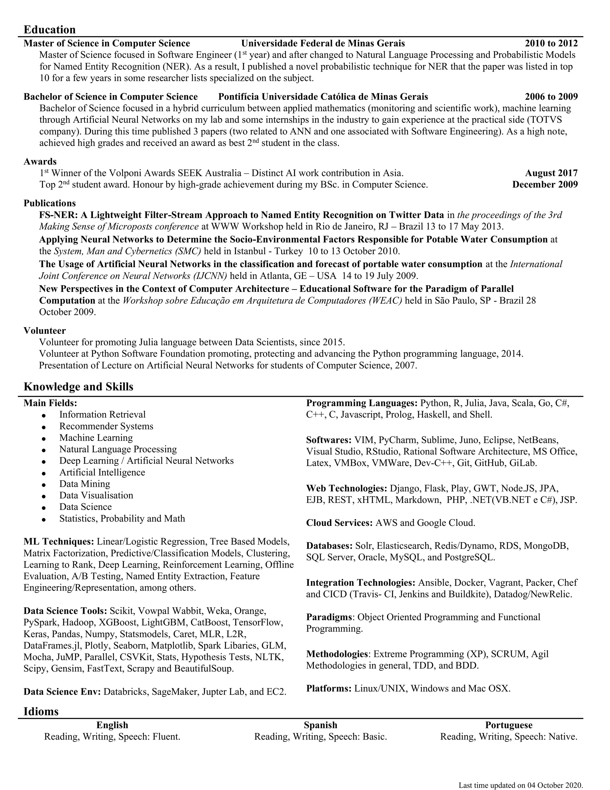 Resume Diego Marinho de Oliveira | PDF | Programming Languages | Computing