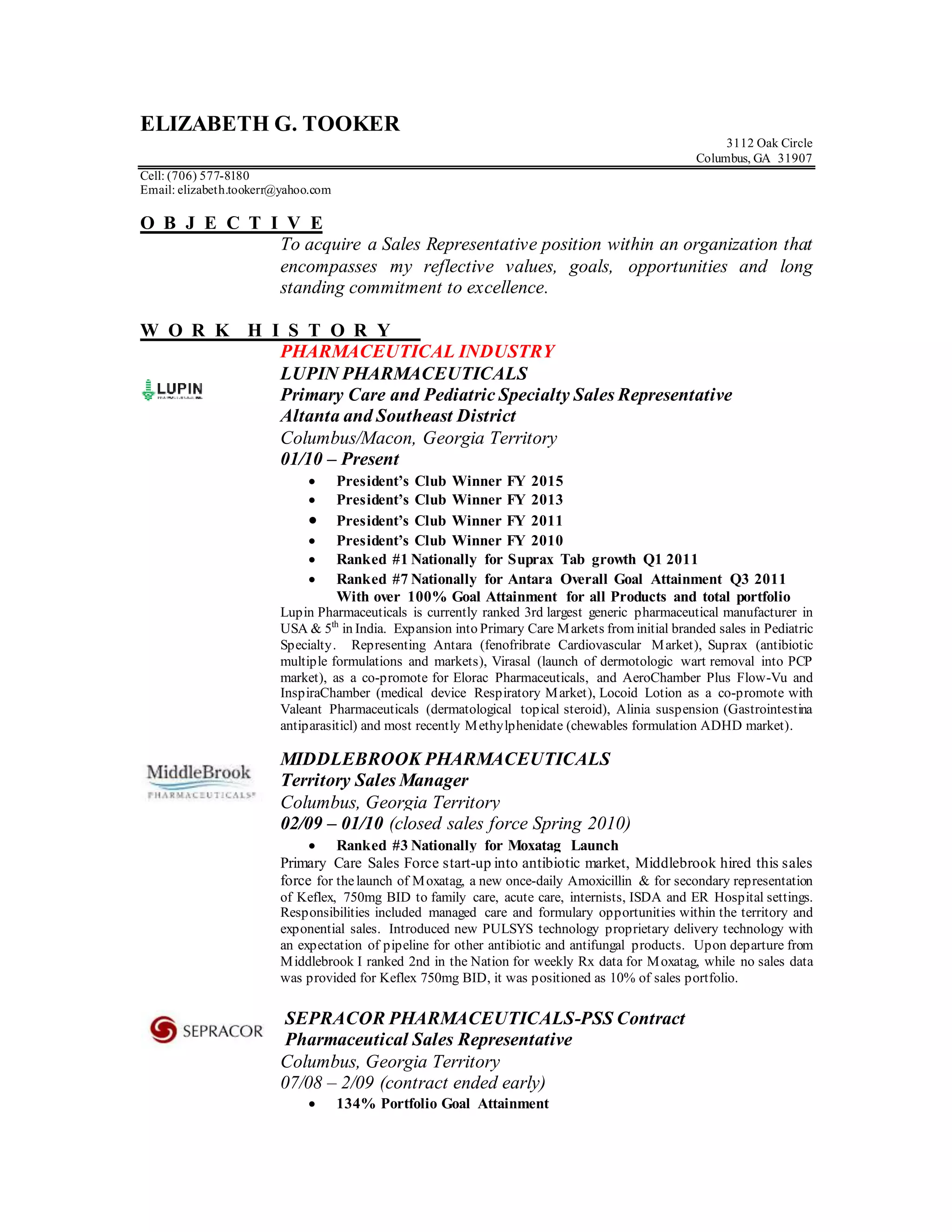 Resume elizabeth tooker-south east 2017 | DOCX