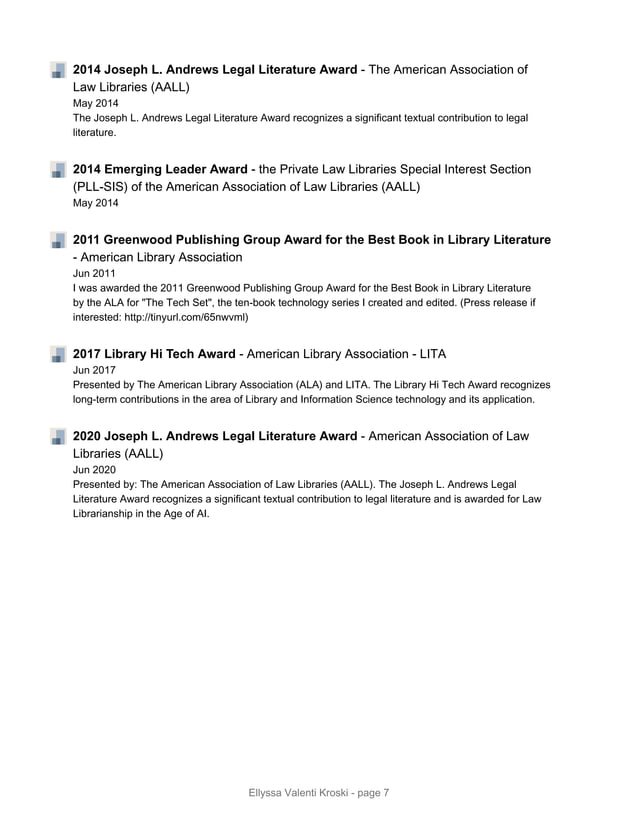 Resume Ellyssa Valenti Kroski 2024 | PDF