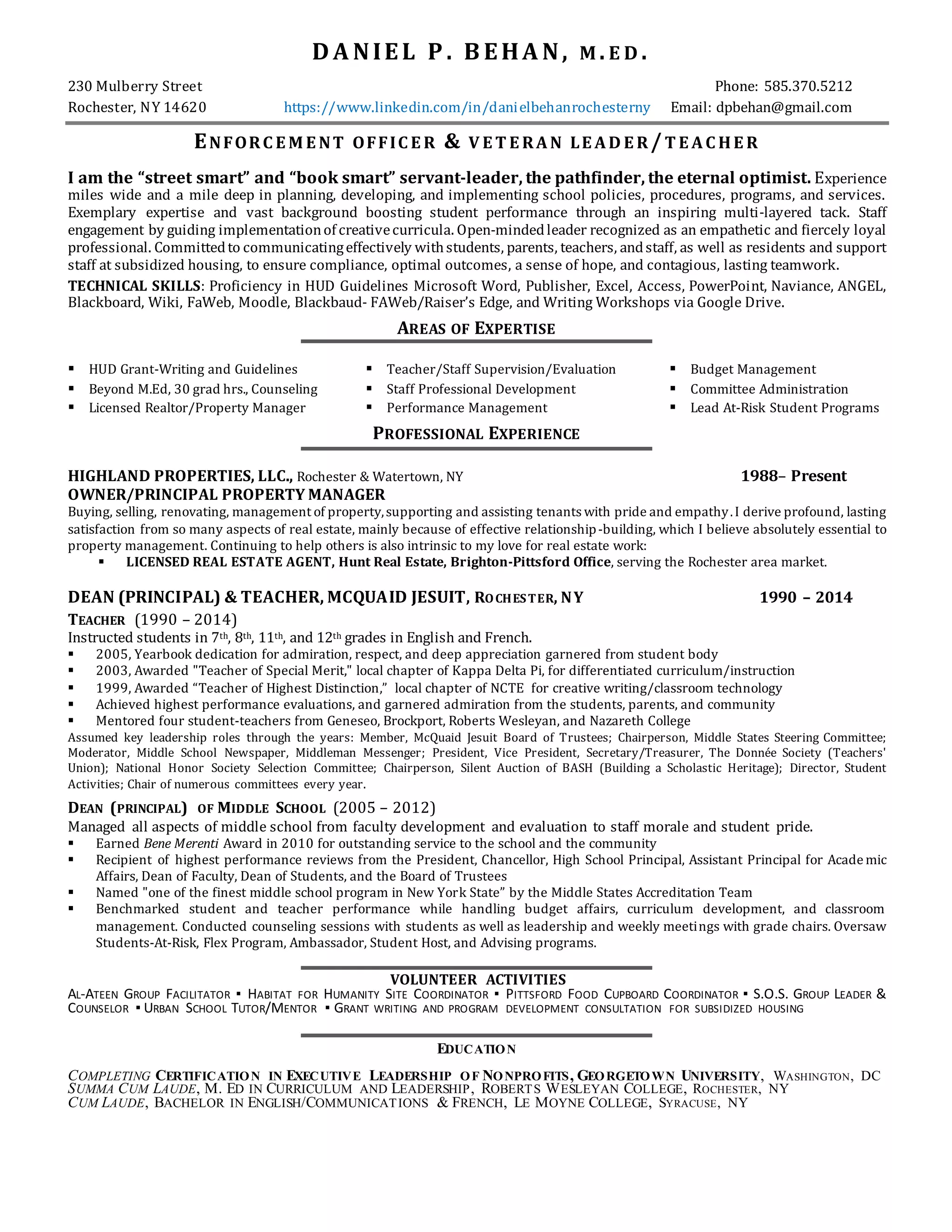 Resume for Daniel P Behan | DOCX