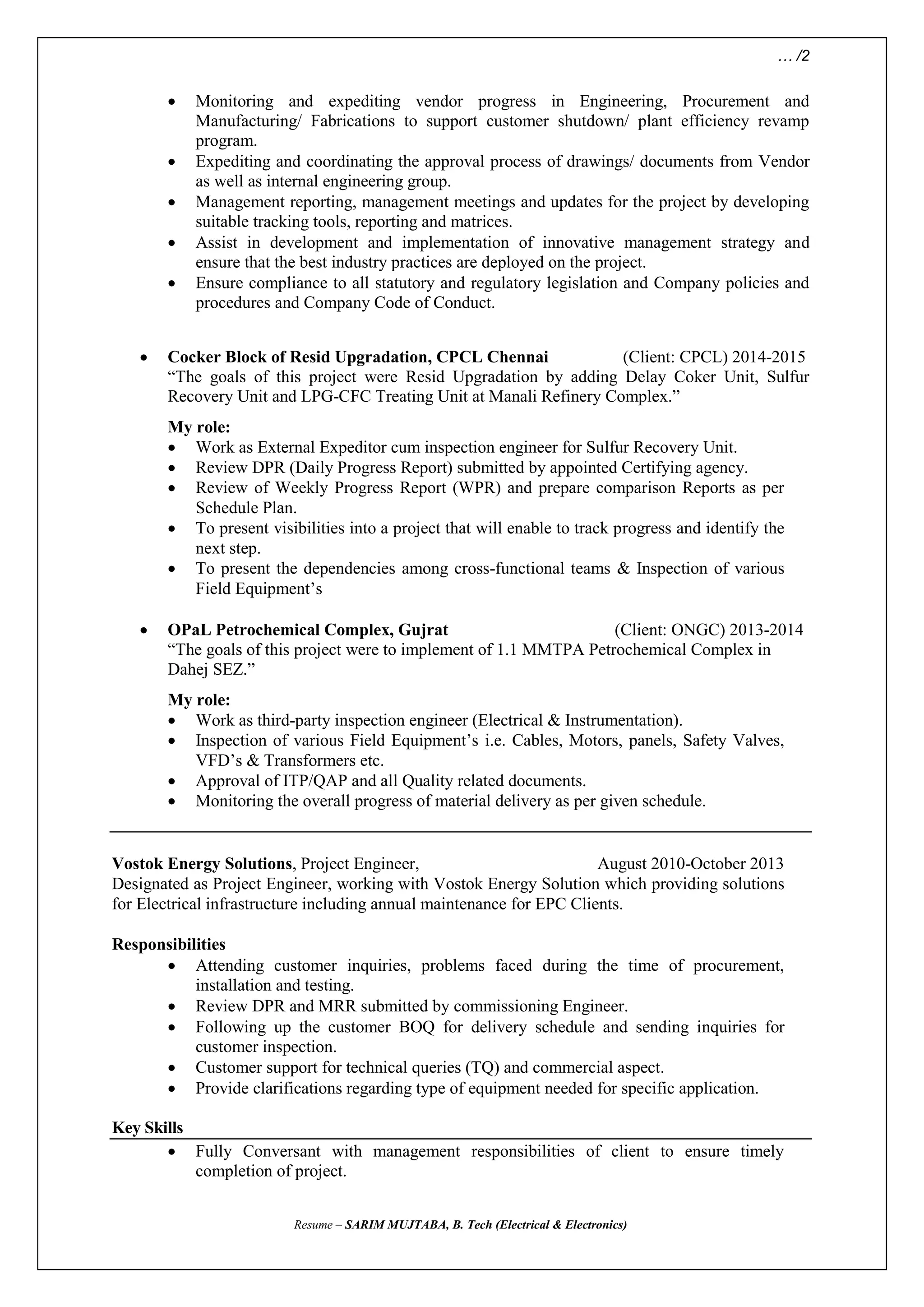 Resume Expediting & Inspection Engineer (Oil & Gas) | PDF