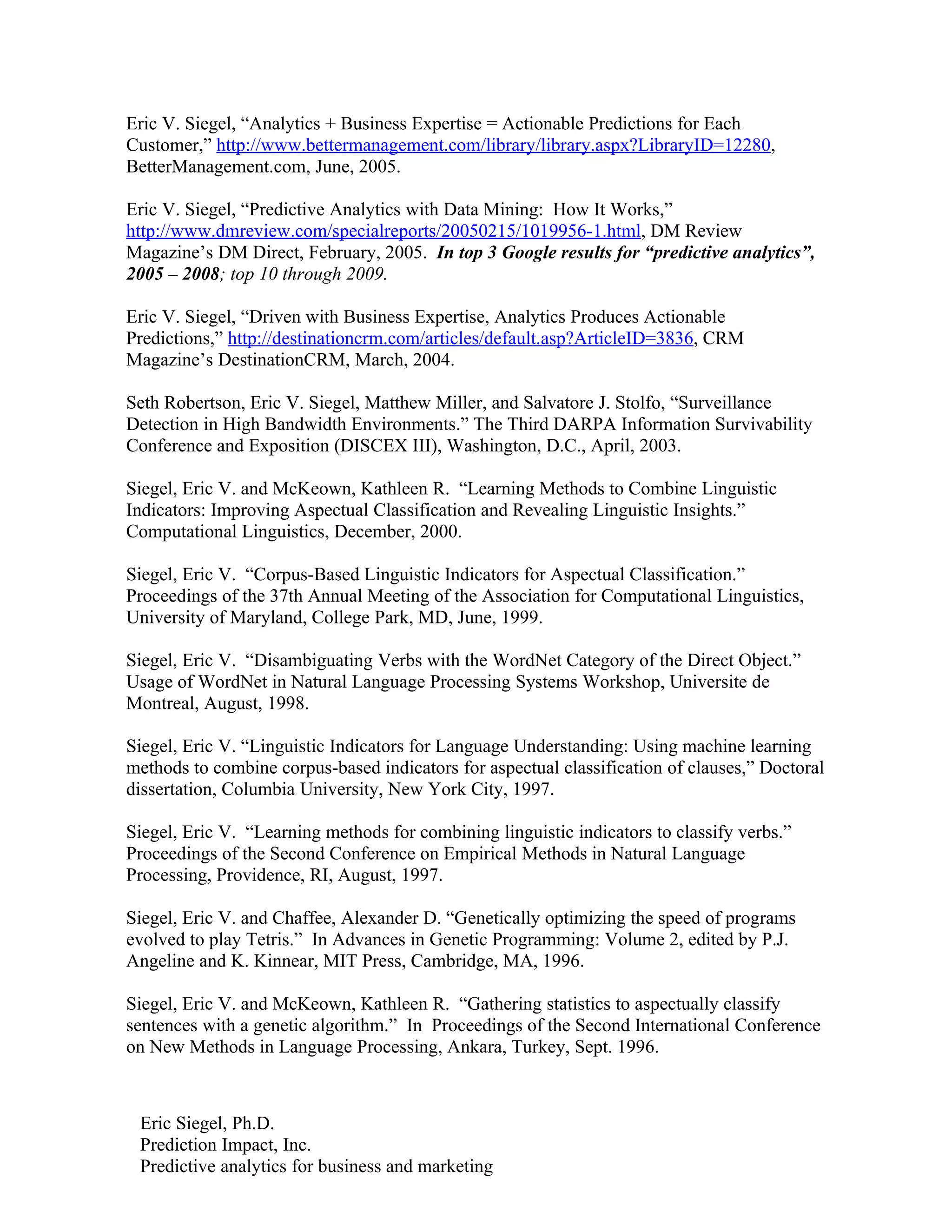 resume for work in predictive analytics | DOC