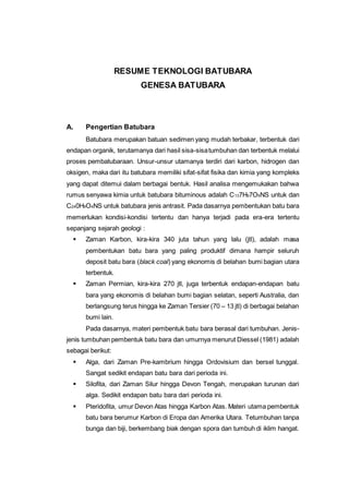 Resume genesa batubara | DOCX