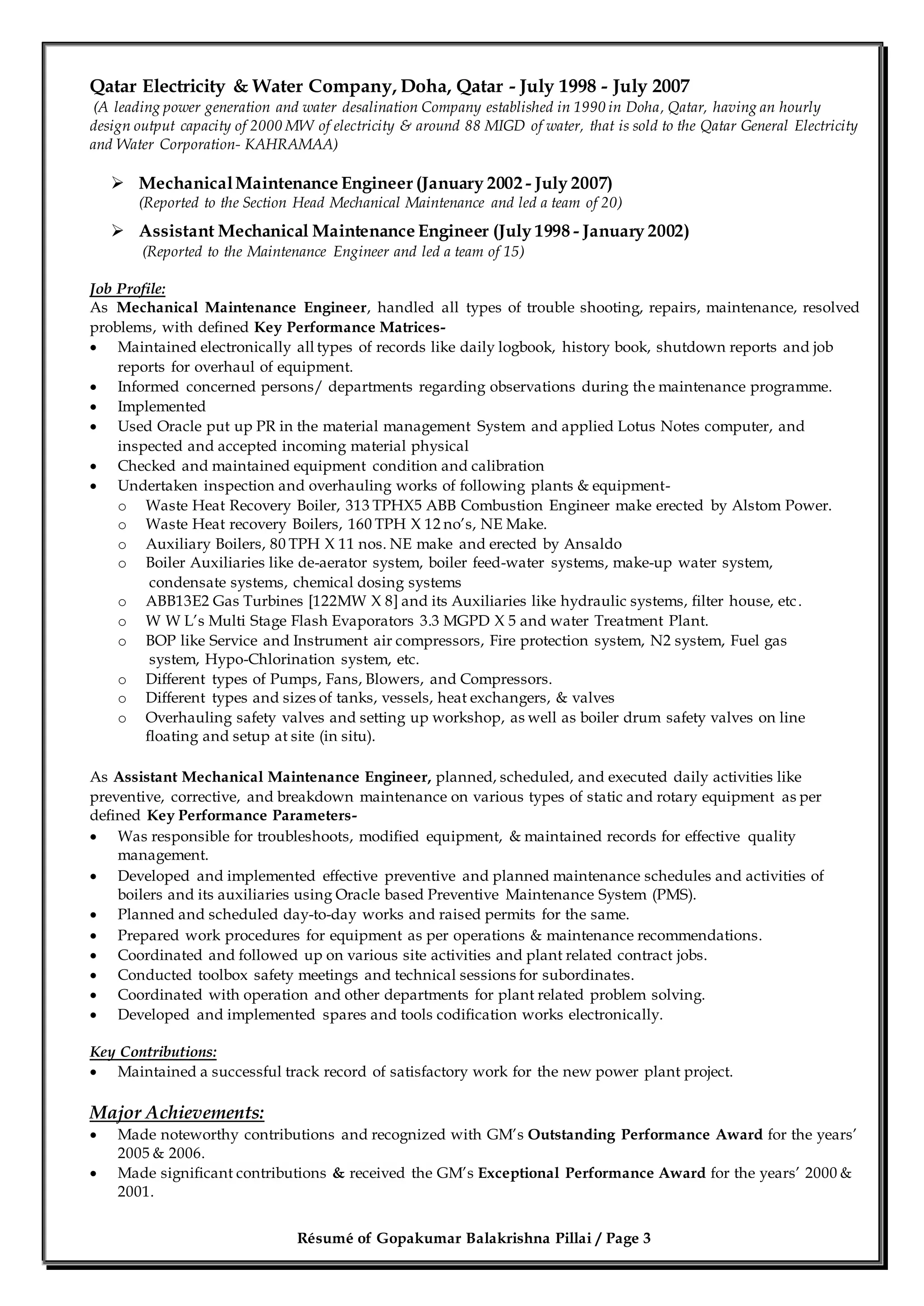 Resume Gopakumar Balakrishna Pillai | DOC