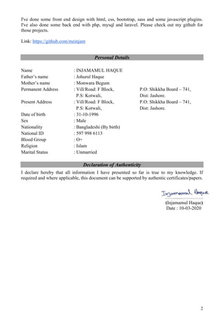 Resume injamamul haque | PDF