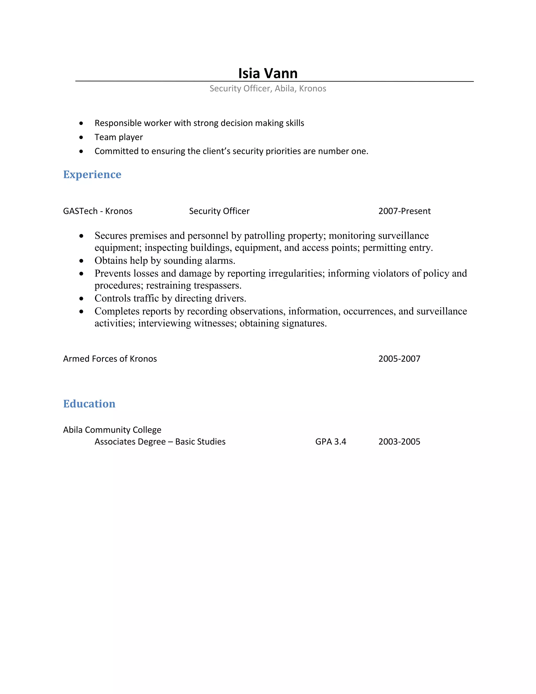 Resume isia vann | DOCX