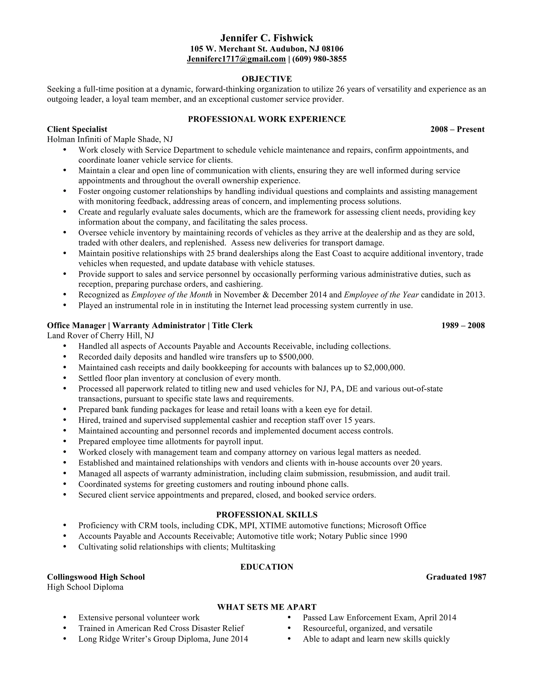 Resume jennifer fishwick 2016 | PDF | Business Banking & Finance | Business