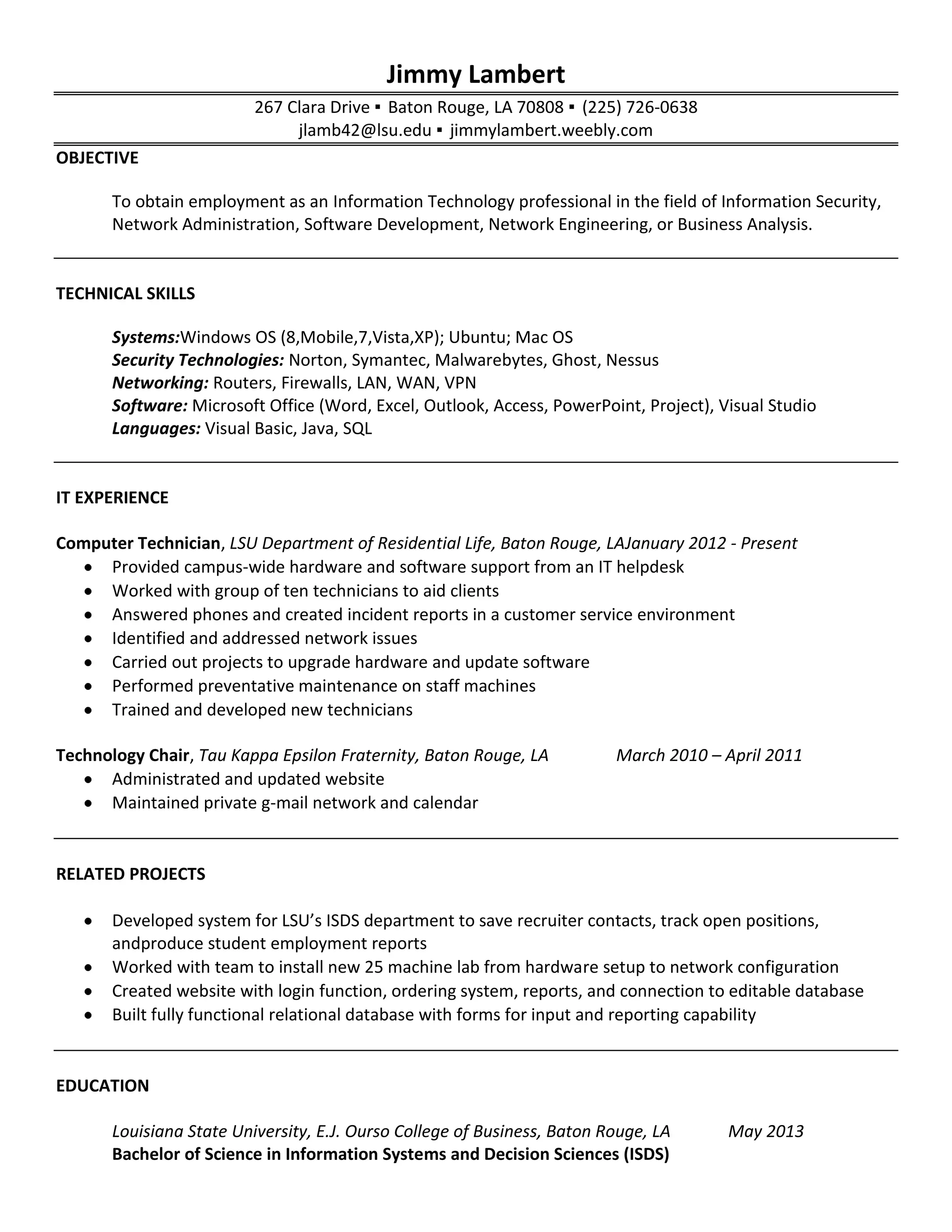 Resume jimmy lambert | DOCX