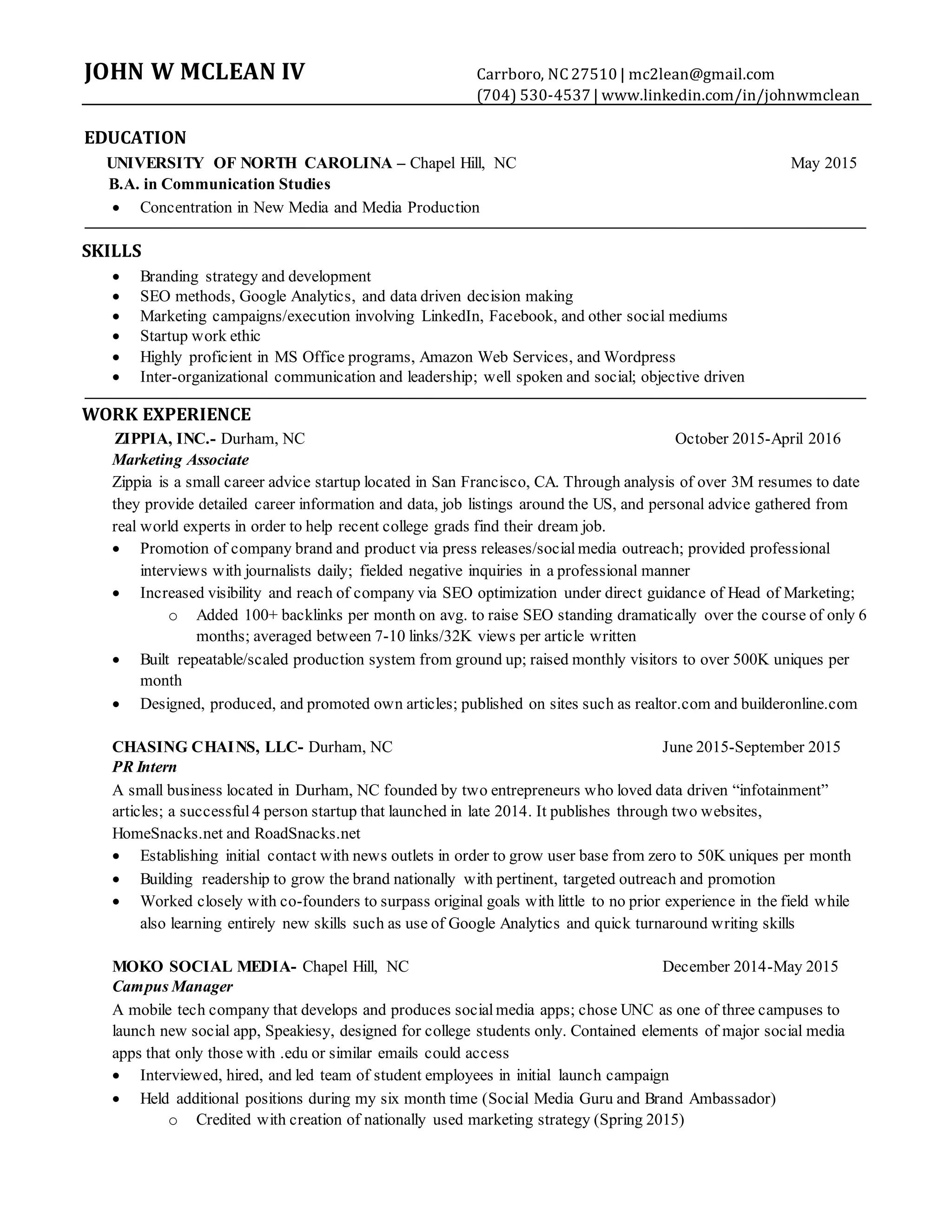 Resume: John W. McLean IV | DOCX