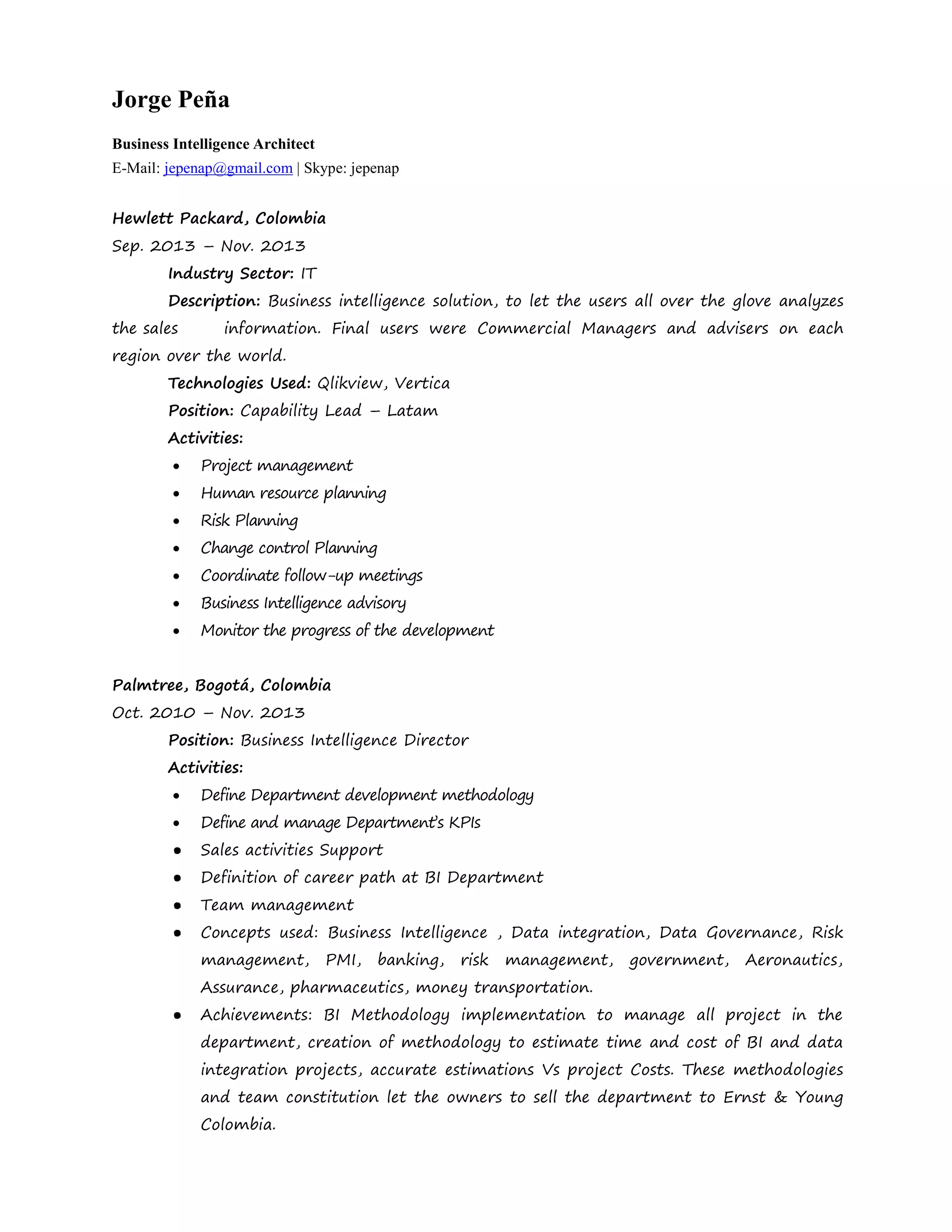 Resume Jorge Pena | PDF