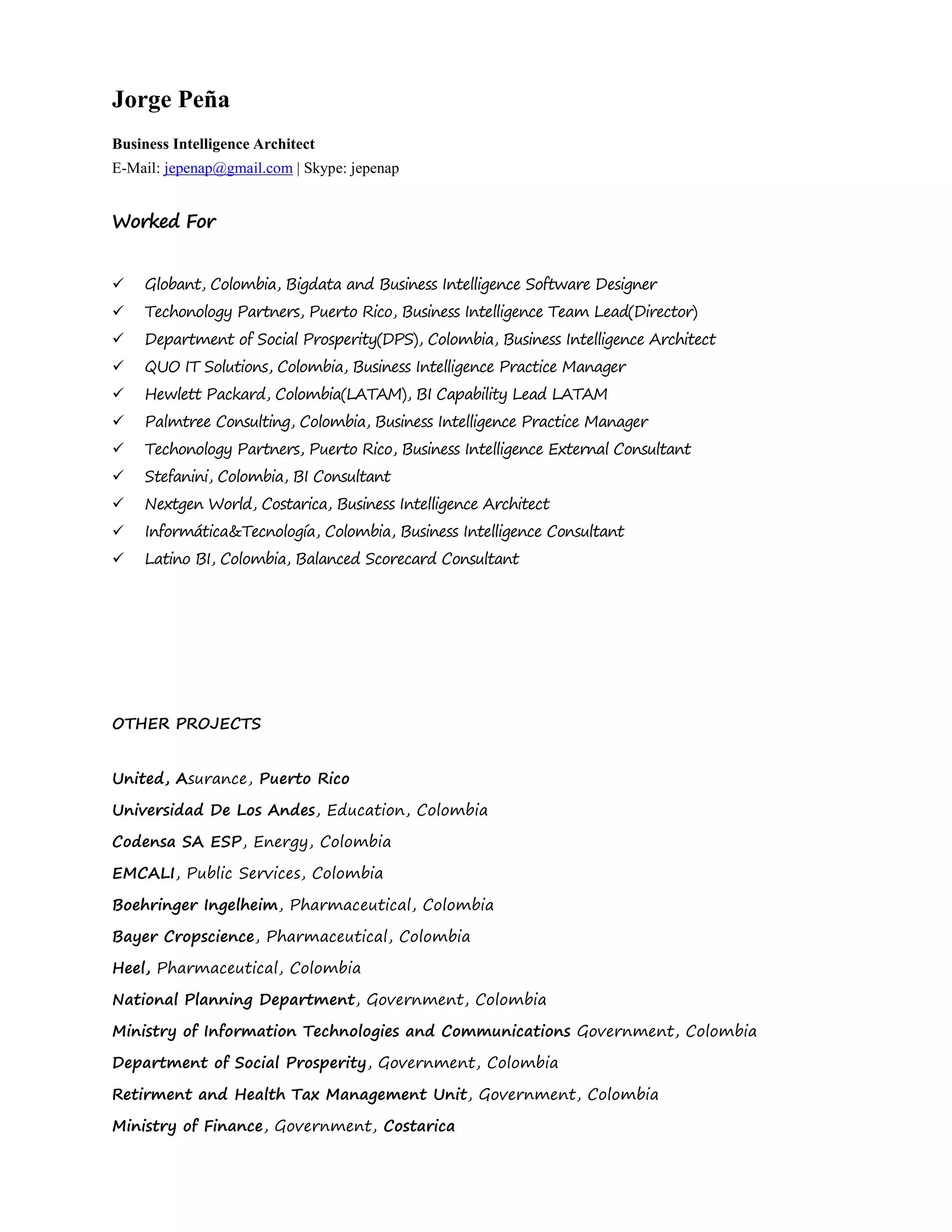 Resume Jorge Pena | PDF