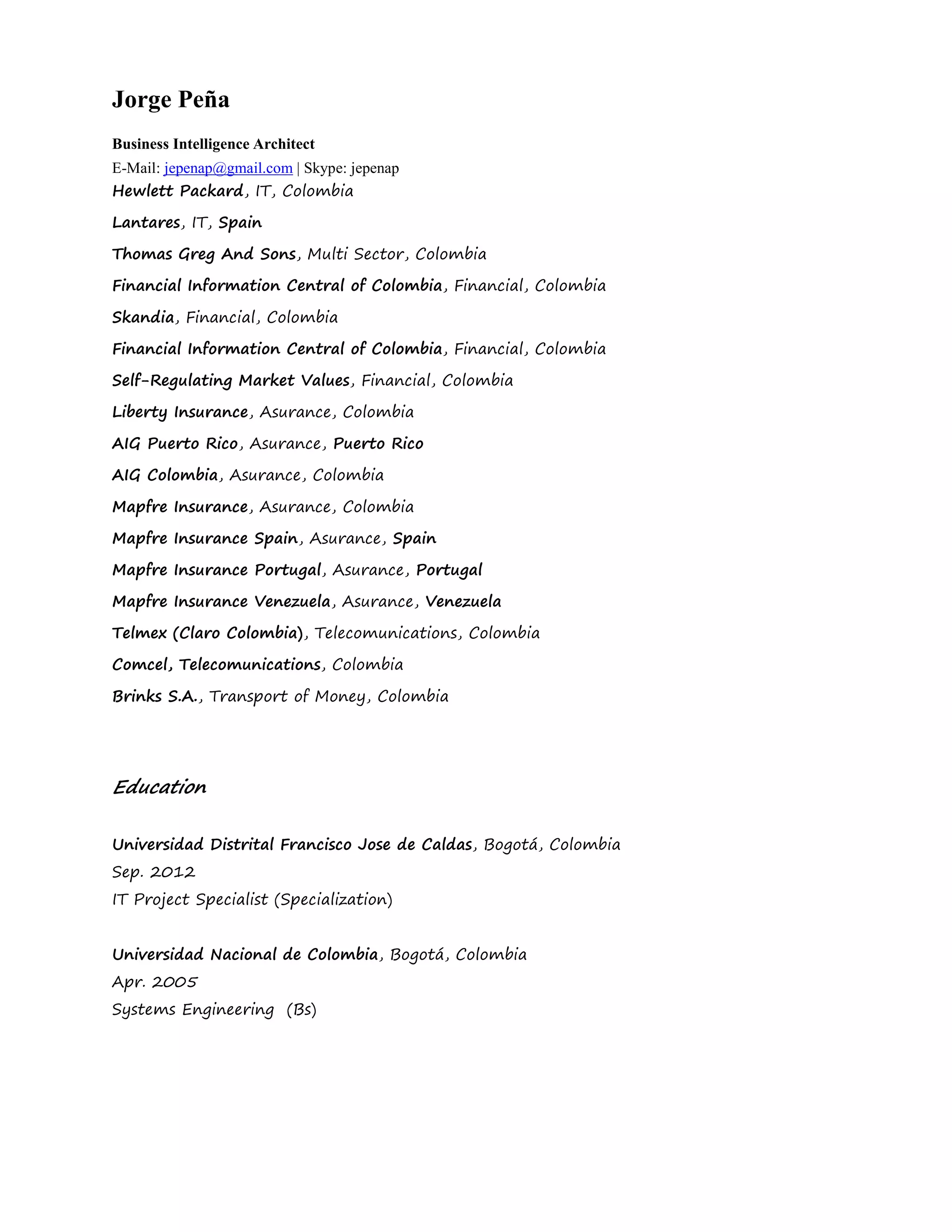 Resume Jorge Pena | PDF