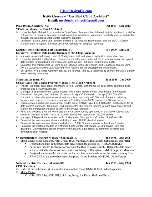 Resume - Keith Greene | DOCX | Cloud Computing | Internet
