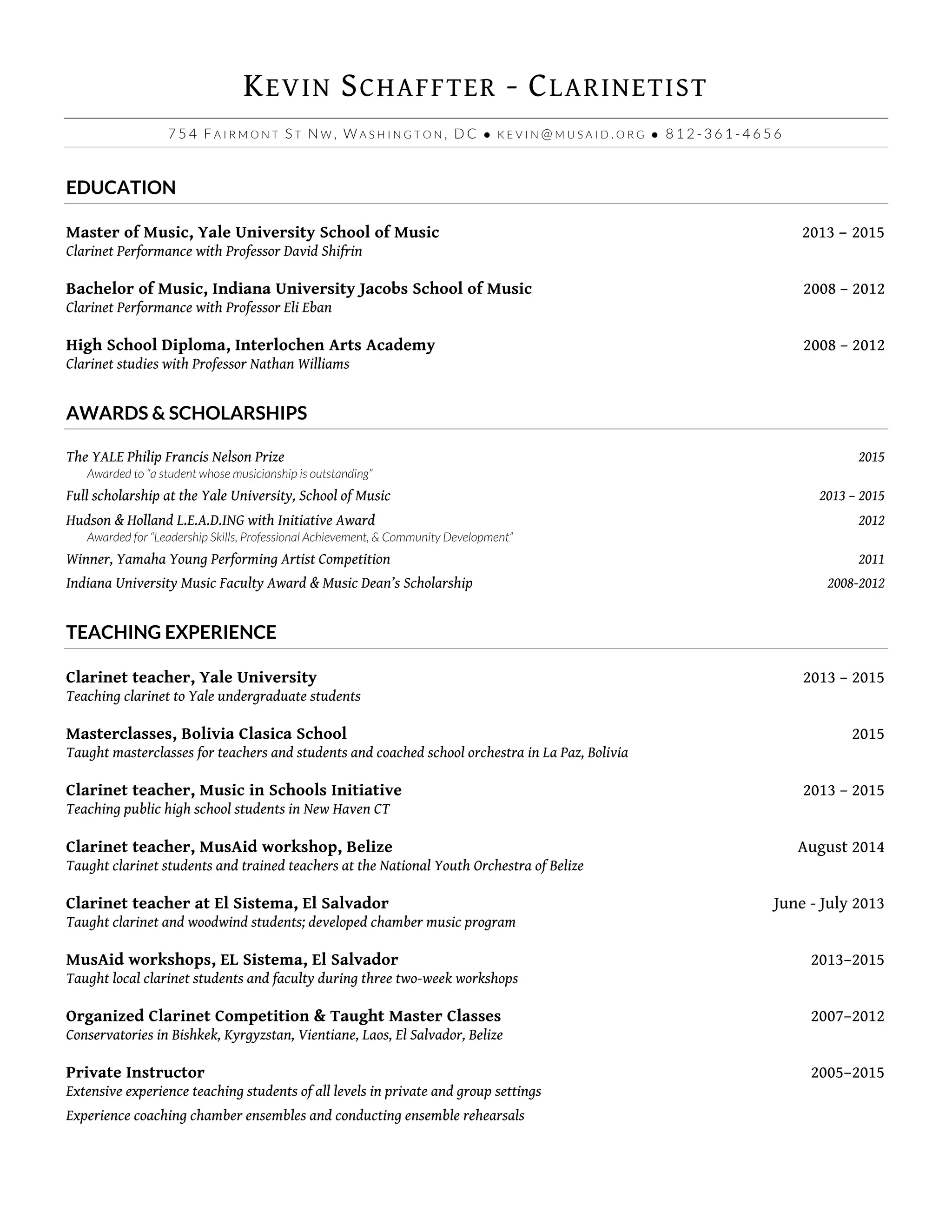 Resume - Kevin Schaffter | PDF | World/International Music | Music