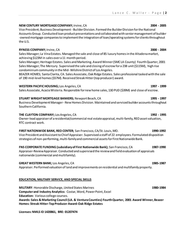 Resume lance waller revised-7-13 | DOCX | Real Estate Industry | Industries